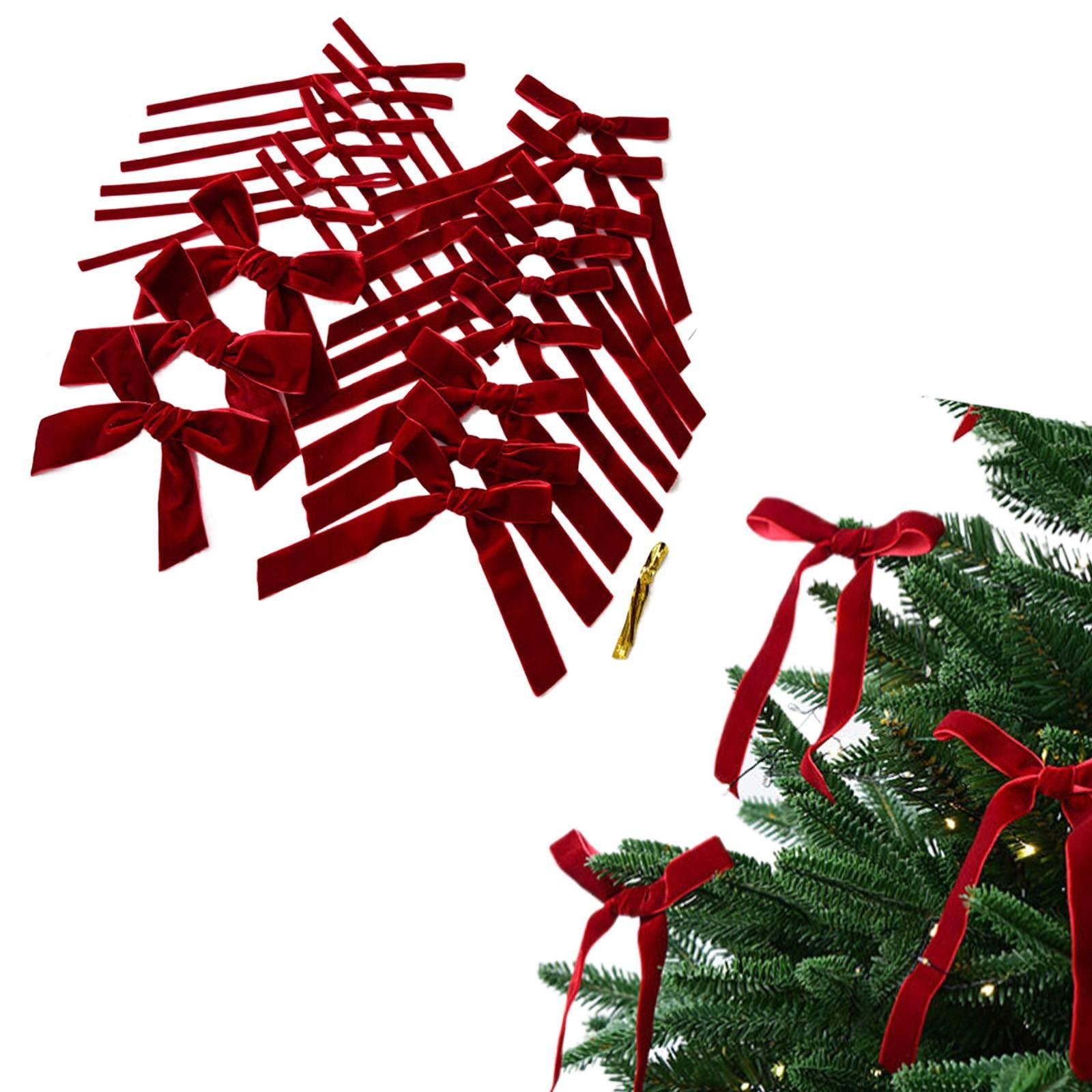 18Pcs Dark Christmas Decor Velvet Bows - Red Velvet Bows for Christmas ...