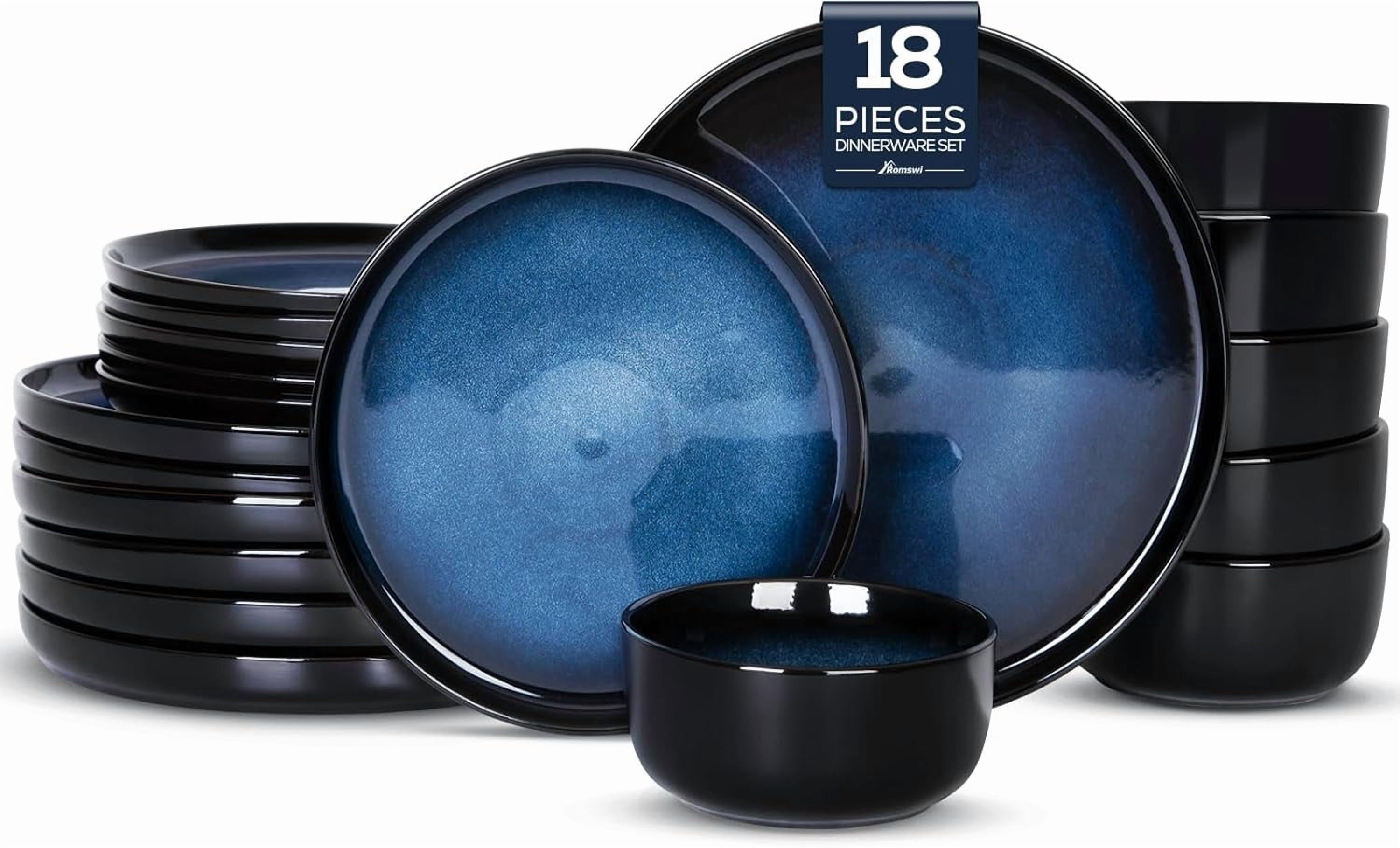 18Pcs Dinnerware Sets,Stoneware Plates and Bowls Set for 6, Chip ...