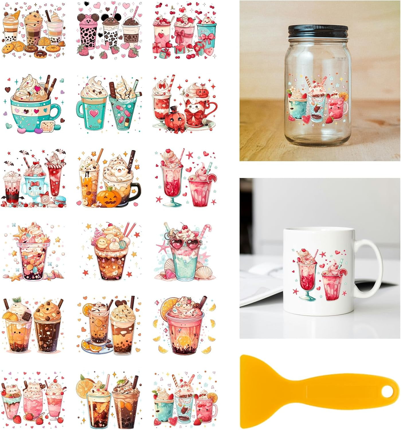 18Pcs Drinks Rub on Transfer 3.9x3.6inch Colorful Milk Tea Home Decals ...