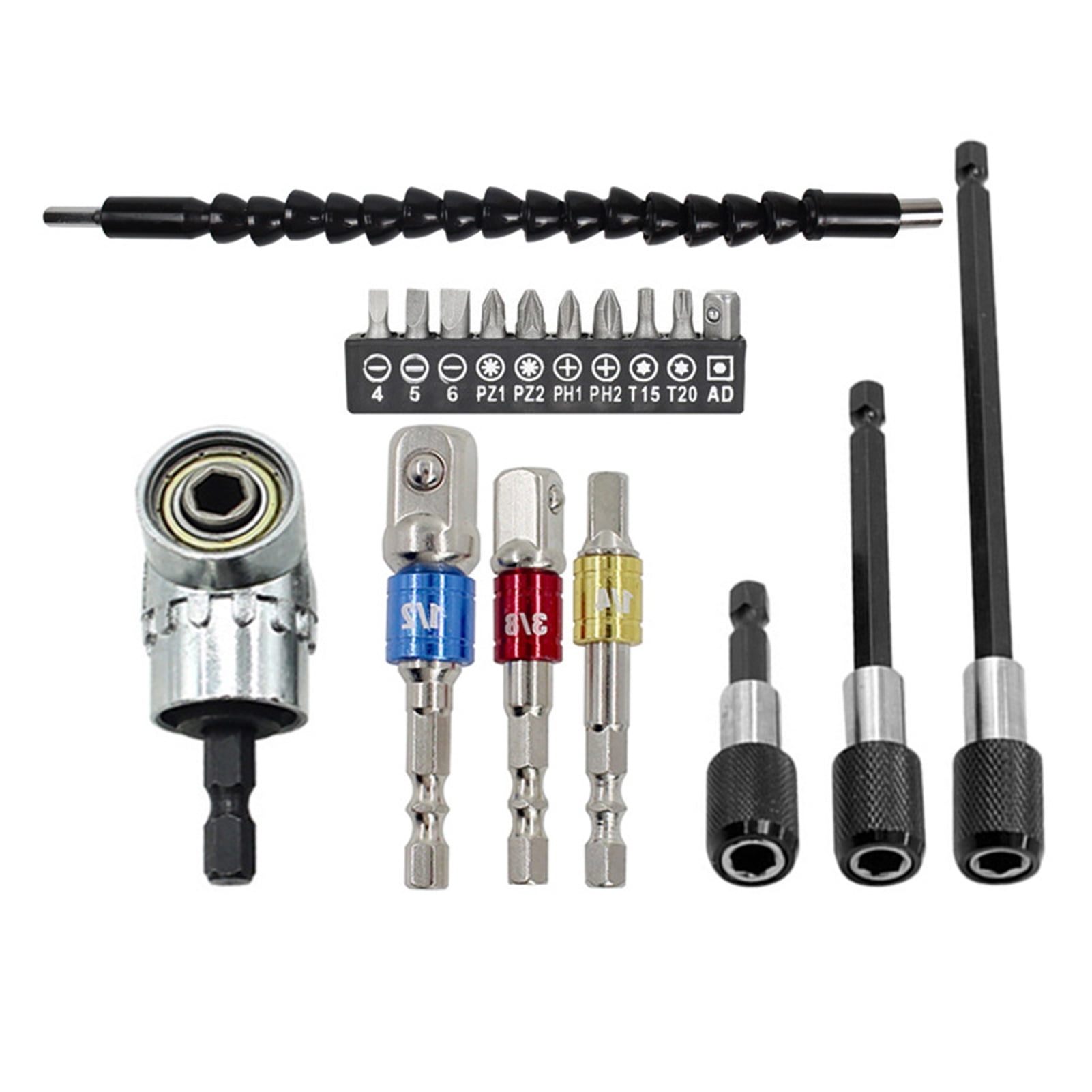 18Pcs Flexible Drill Bit Extension Set 105°Right Angle Drill Attachment ...