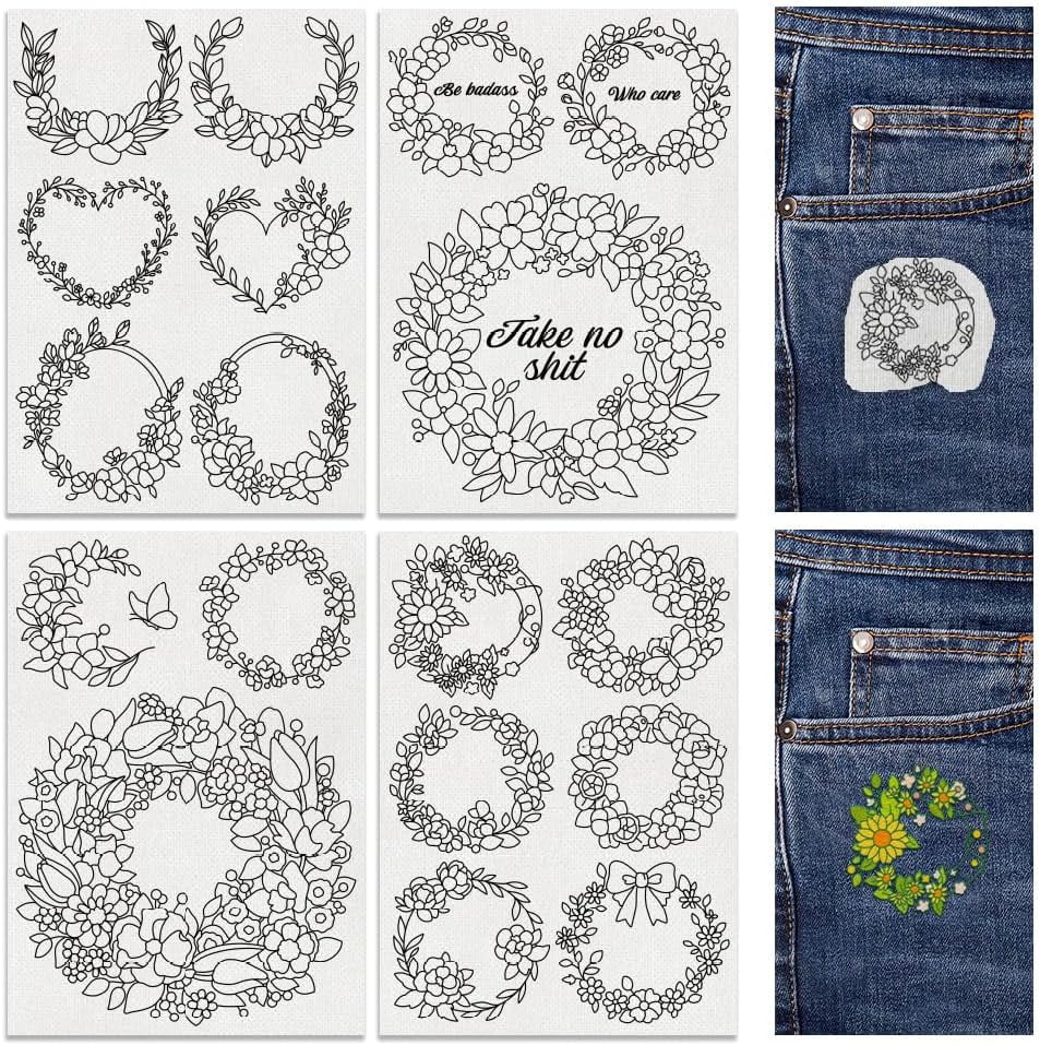 18Pcs Floral Wreath Embroidery Pattern Stabilizers 8.3”x11.7” Flower ...