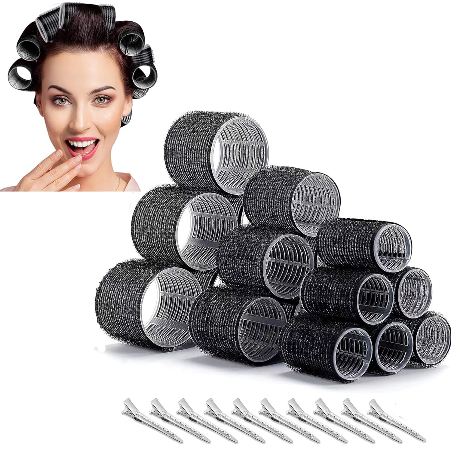 18Pcs Hair Roller Set Hair Curlers with 10Pcs Stainless steel Clips ...