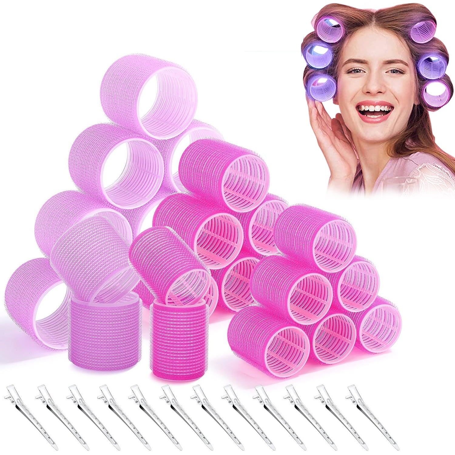 18Pcs Hair Roller Set Hair Curlers with 12Pcs Stainless steel Clips ...