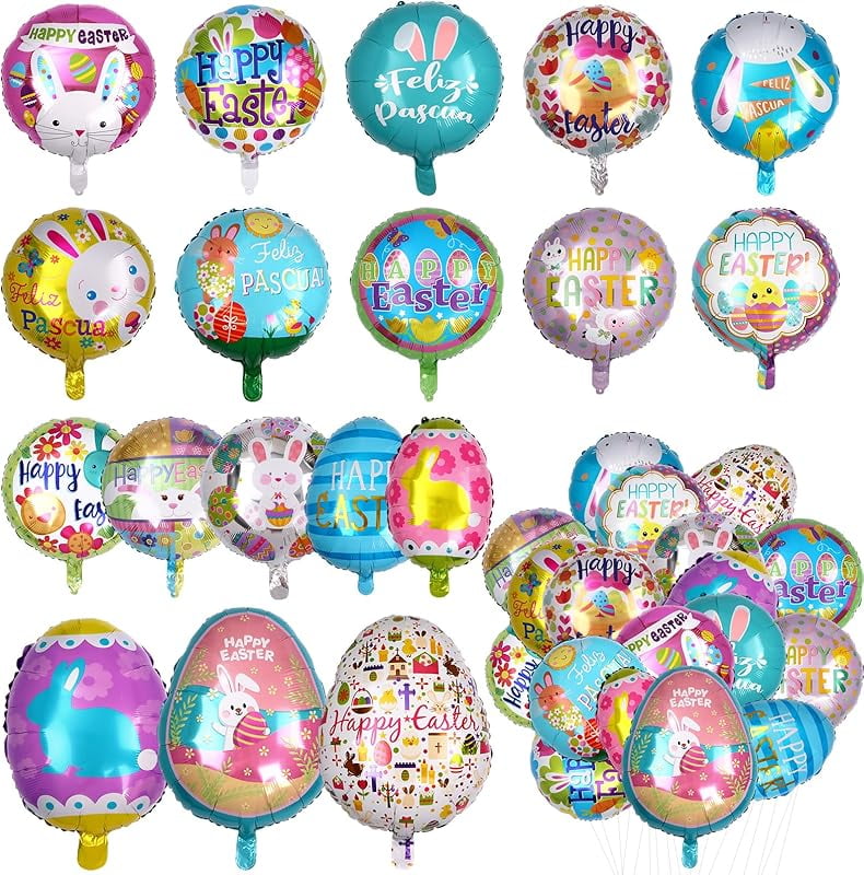 18Pcs Happy Easter Balloons 18inch Easter Foil Balloons Happy Easter Egg Bunny Rabbit Balloons ...