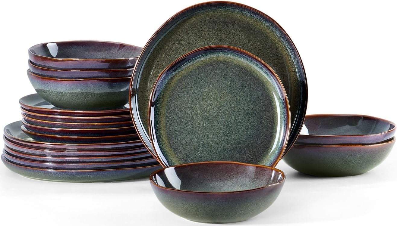 18Pcs Irregular Handmade Dinnerware Set for 6, Stoneware Plates and ...