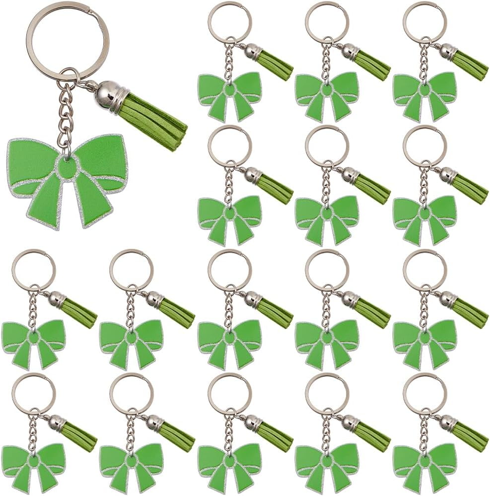 18Pcs Keychain Green Bowknot Keychain Glitter Cheer Charm Keyring with ...