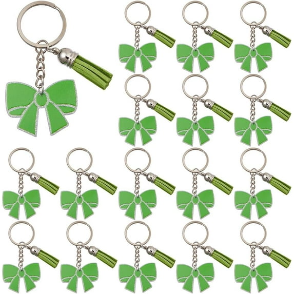 18Pcs Keychain Green Bowknot Keychain Glitter Cheer Charm Keyring with ...