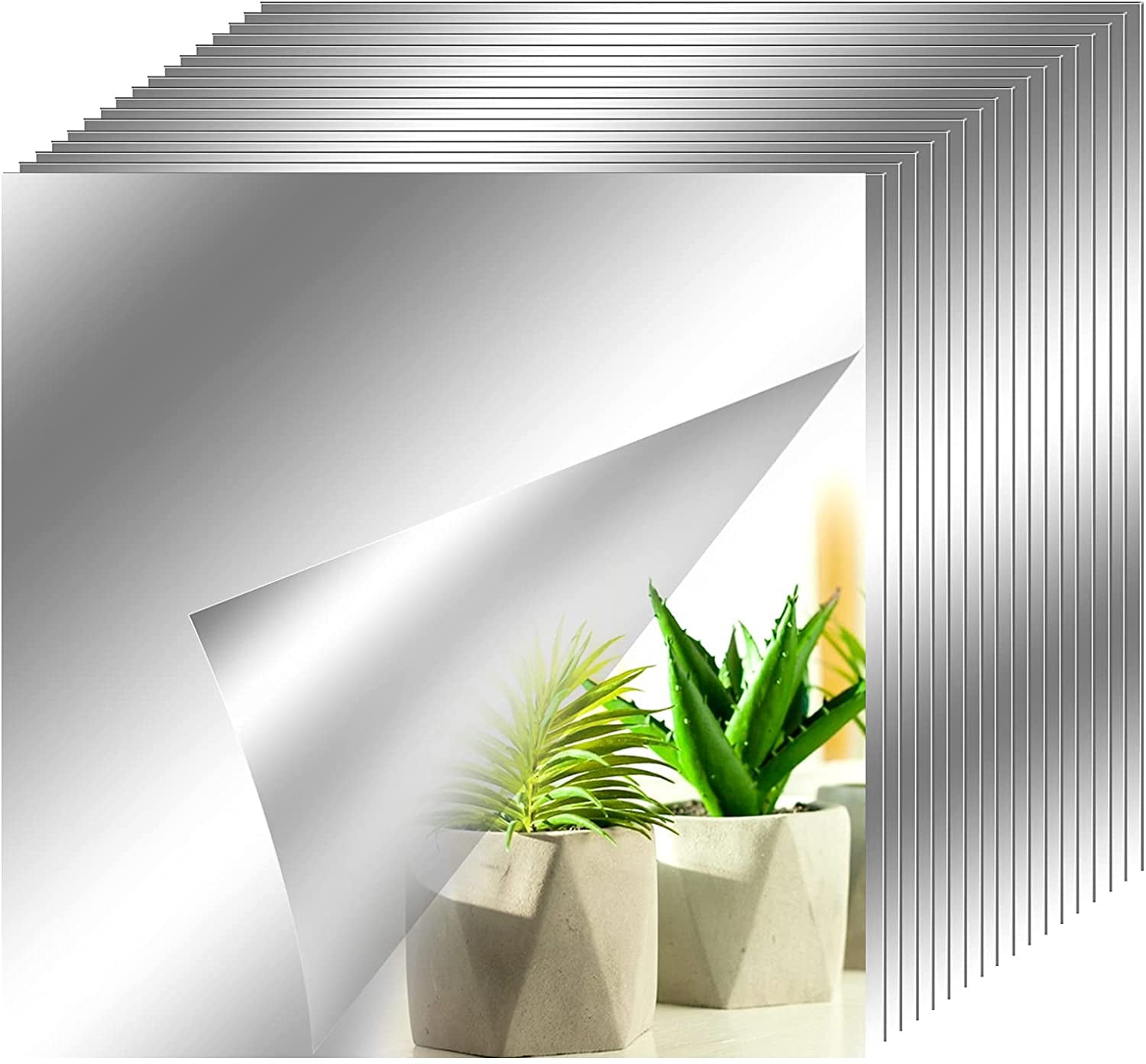 18Pcs Mirror Sticker Mirror Adhesive Decorative Mirror Squares Silver ...