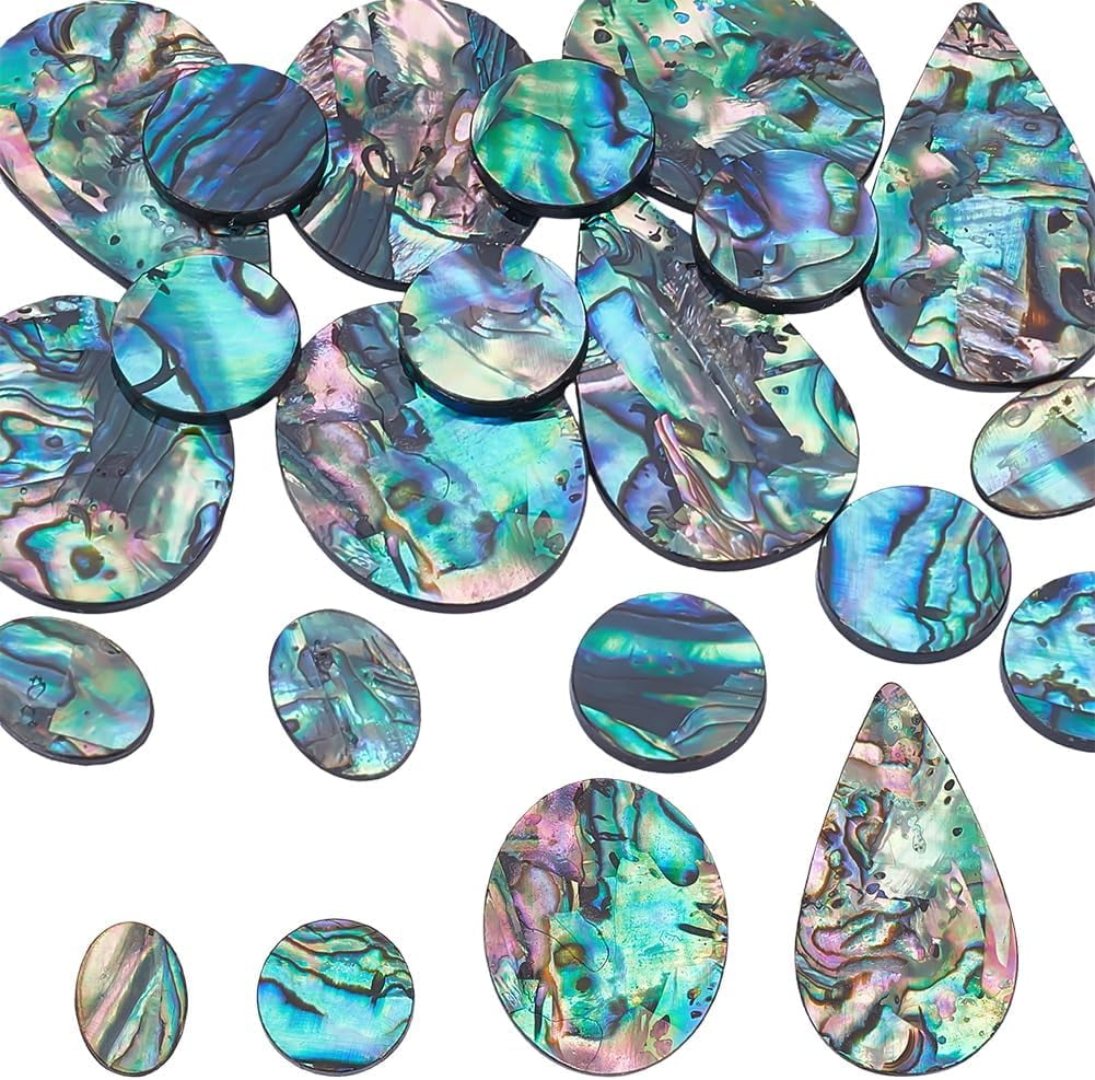 18Pcs Natural Abalone Shell Cabochon Loose Gemstone Flat Round Oval ...