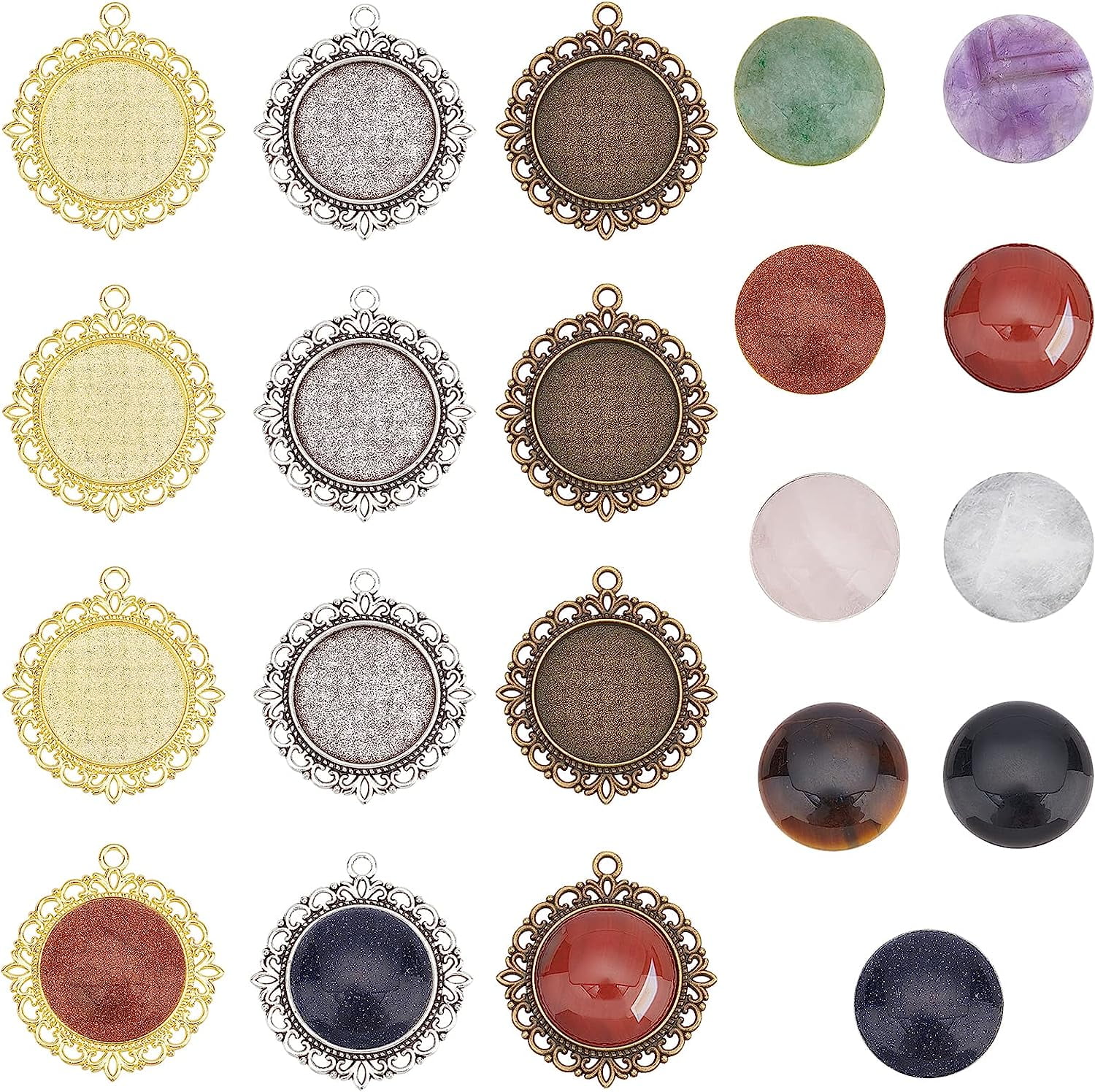 18Pcs Oval Pendant Making Kit Include 9 Pcs 3 Colors Natural Gemstone ...