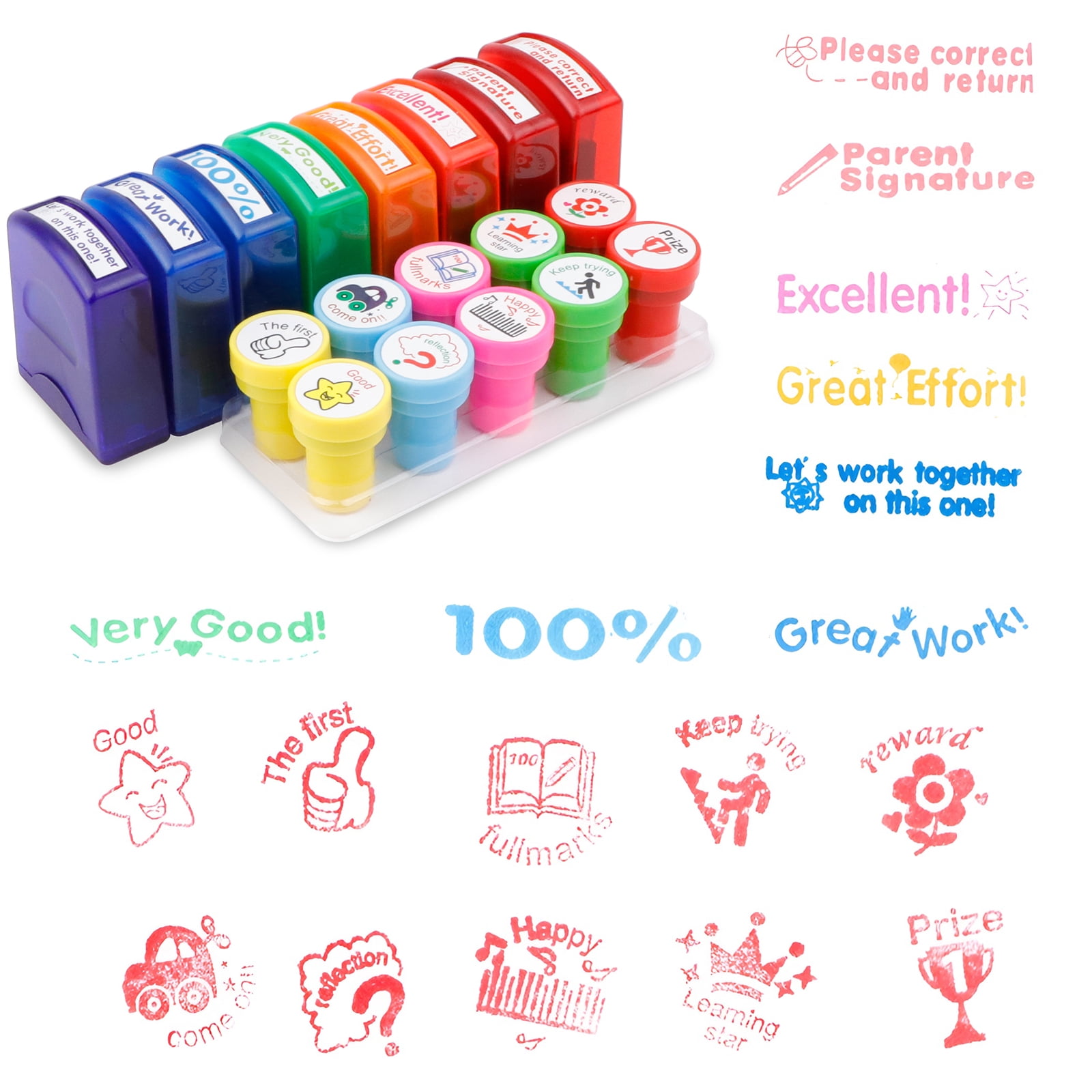 18Pcs Parent Signature Teacher Self-Inking Motivational Encouraging Comments Colorful Stamp Set ...