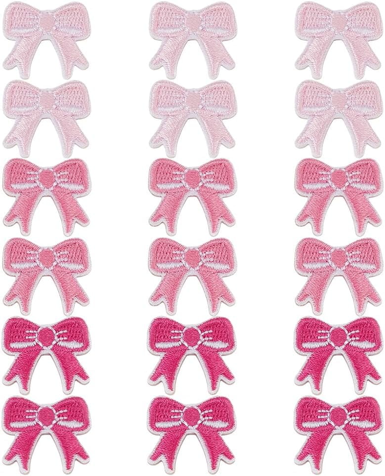 18Pcs Pink Bow Iron on Patches Light Pink Bow Stickers Pink Embroidery ...