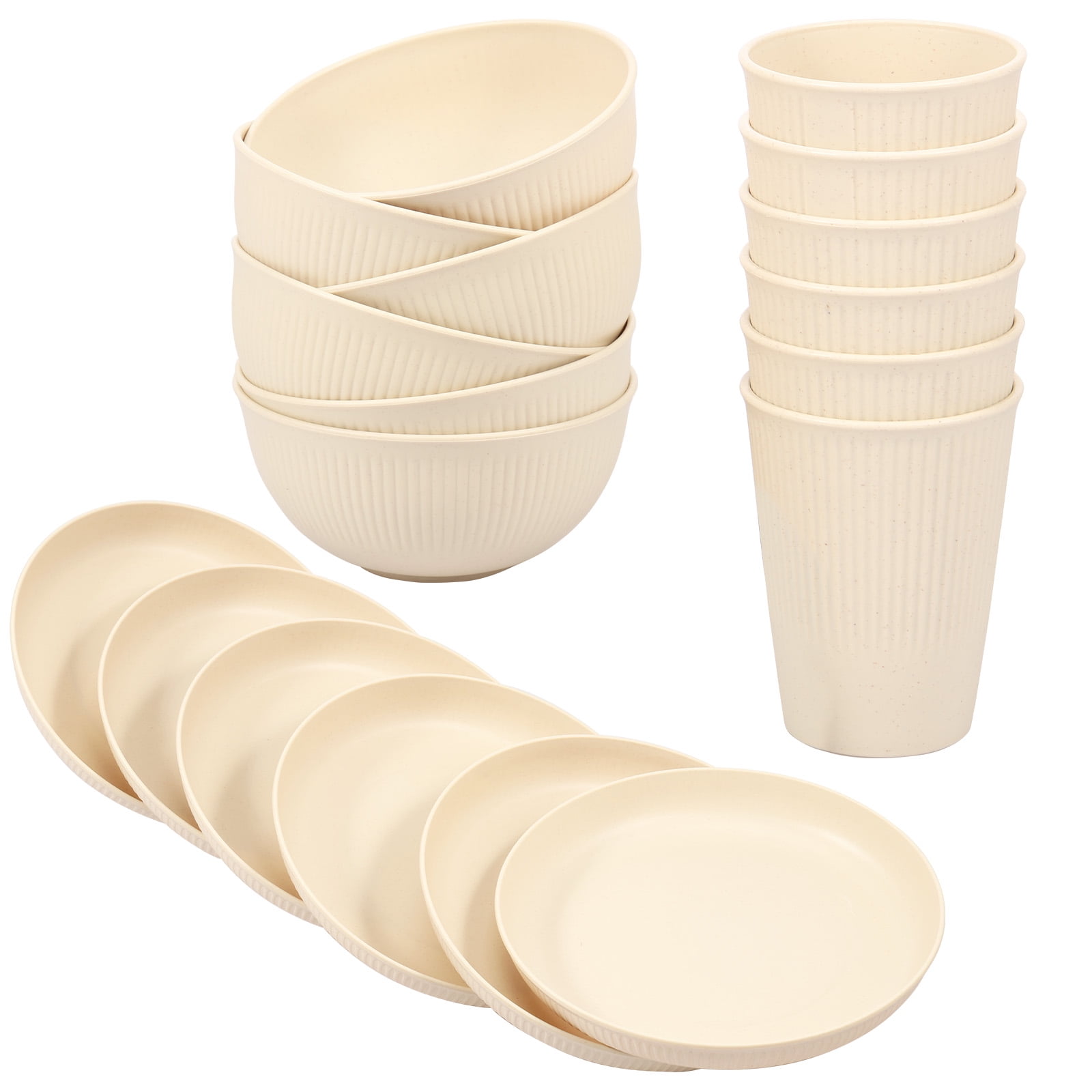 18Pcs Plastic Striped Camping Plates Bowls for Kids and Elderly ...