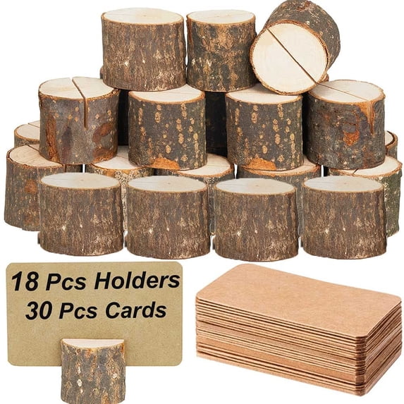 18Pcs Premium Wood Place Card Holders and 30Pcs Kraft Table Place Cards ...