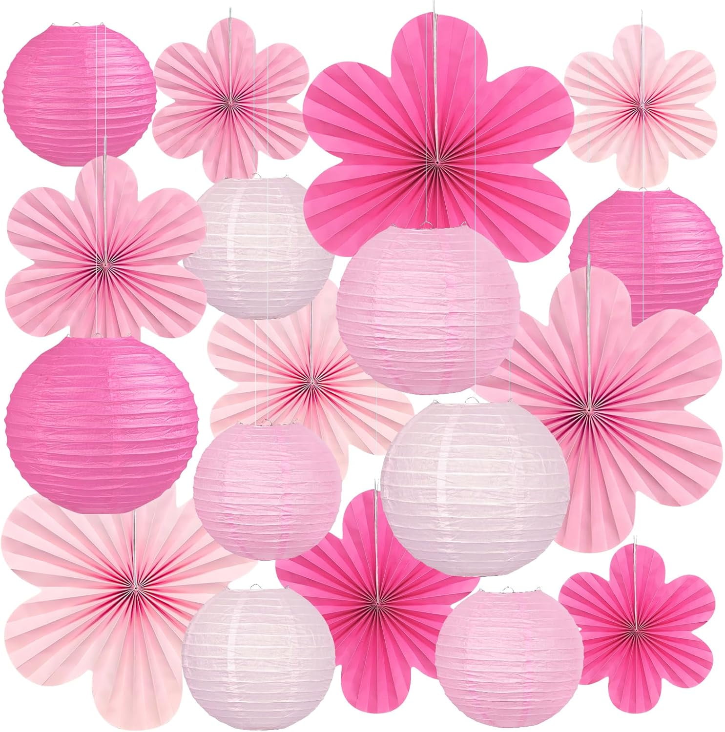 18Pcs Reusable Pink Party Decorations Set, Hanging Paper Lanterns ...