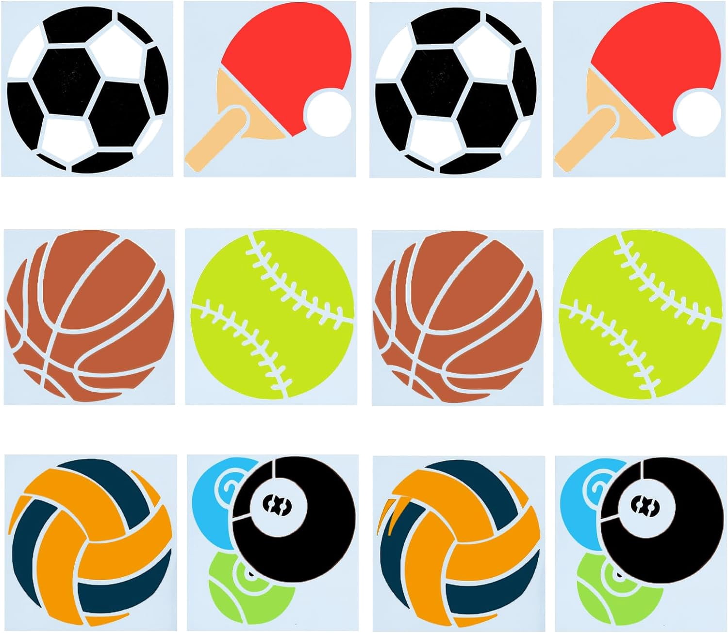 18Pcs Sports Ball Drawing Painting Stencil Football Basketball Baseball ...