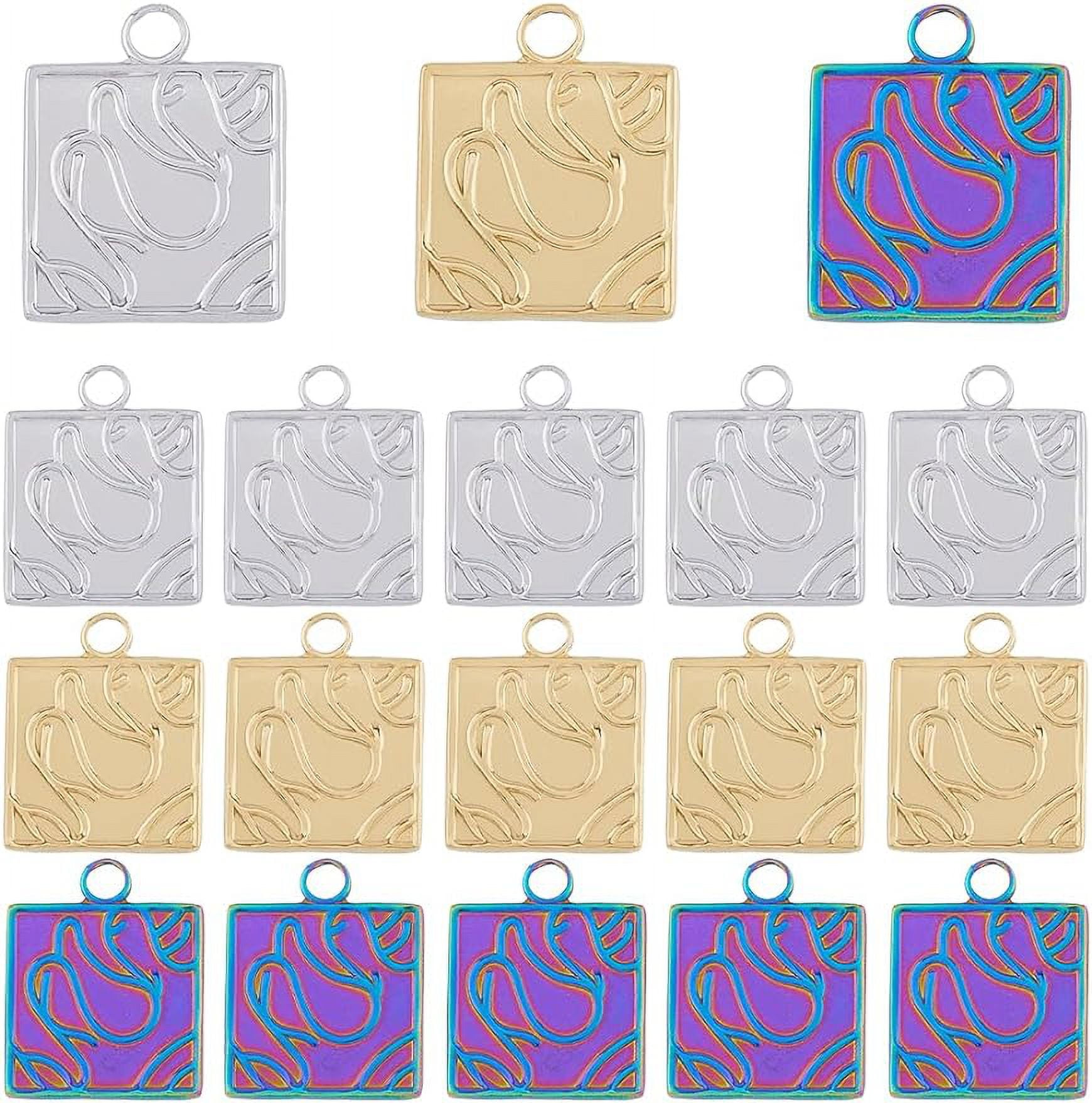 18Pcs Square Pendants Small Squre with Texture Charms Antique Geometric ...