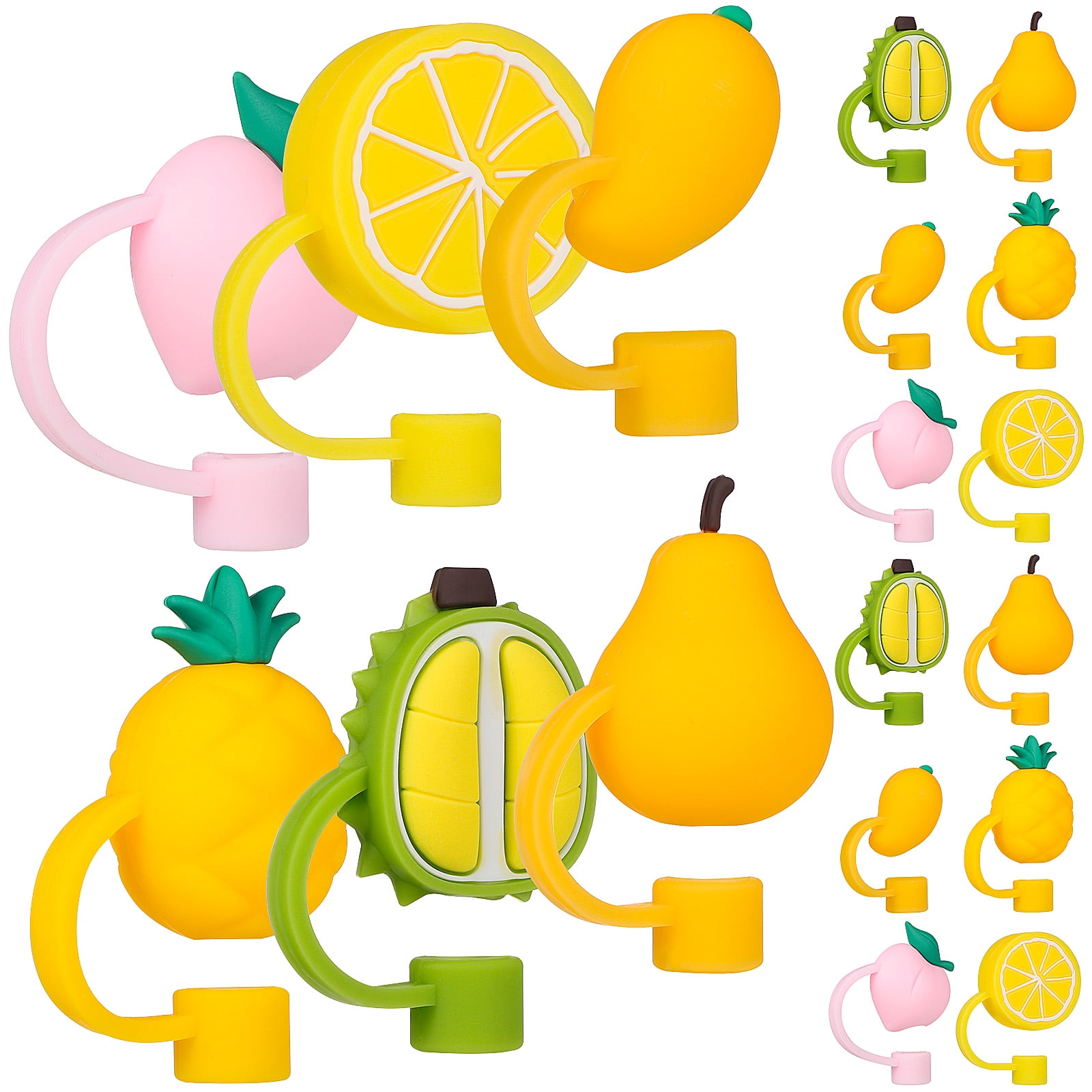 18Pcs Straw Cover Cap Cute Fruit Model Silicone Straw Topper Drinking ...