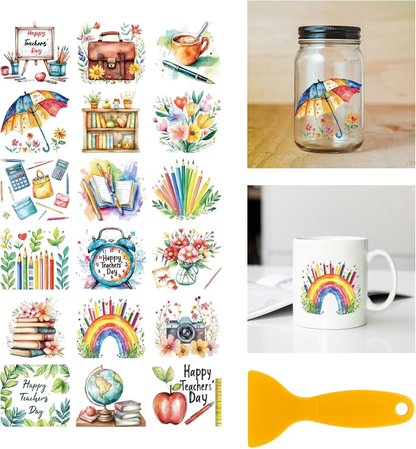 18Pcs Teacher's Day Book Rub on Transfer 3.9x3.6inch Colorful ...
