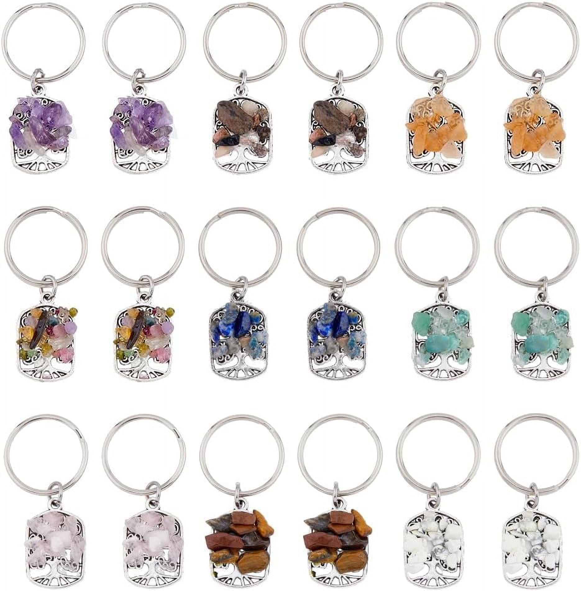 18Pcs Tree of Life Keychains Keyring Handmade Gemstone Tree of Life Key ...