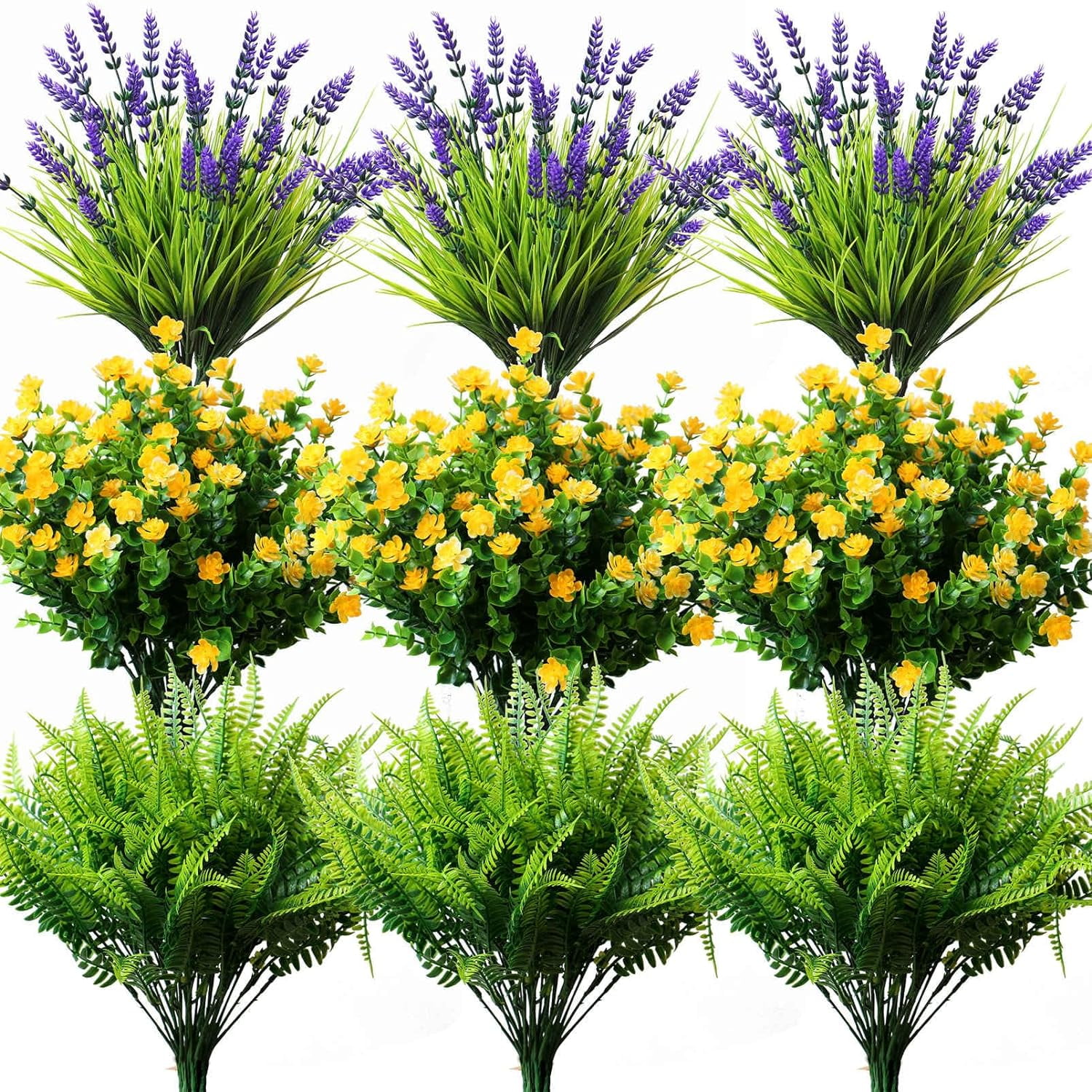18Pcs UV Resistant Artificial Monkey Grass, Ferns, Mums & Rosemary ...