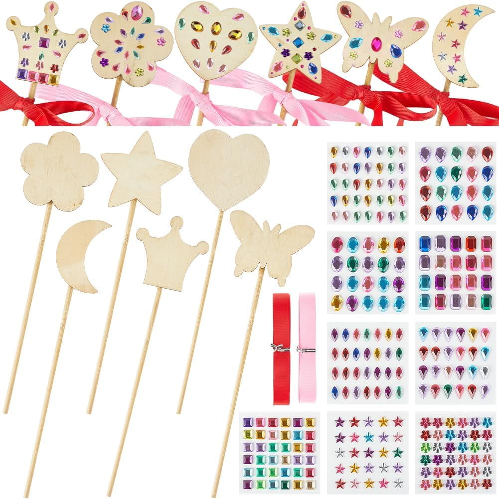 18Pcs Unfinished Wood Fairy Wands DIY Princess Wand Kit Butterfly Star ...