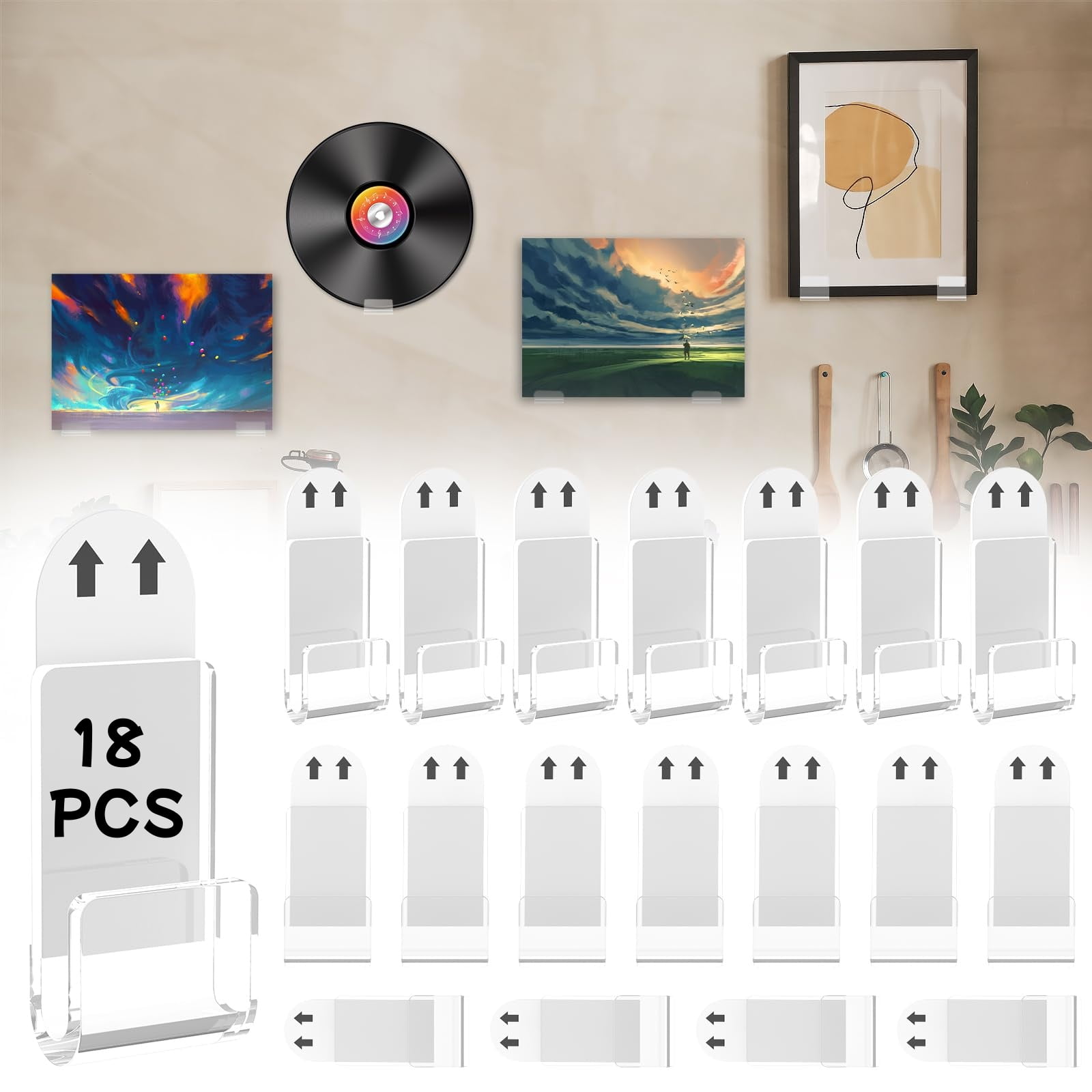 18Pcs Vinyl Record Wall Mount Display Shelf, No Drill Self Adhesive ...