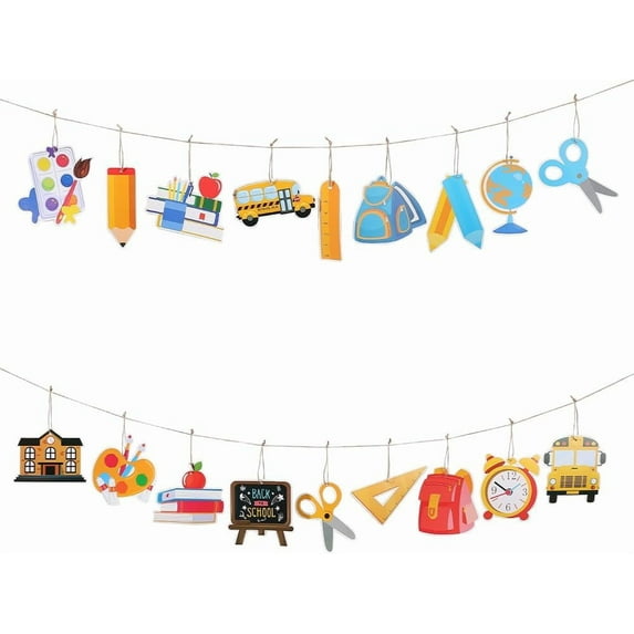 18Pcs Welcome Back to School Banners School Bus Bag Books Pencil ...