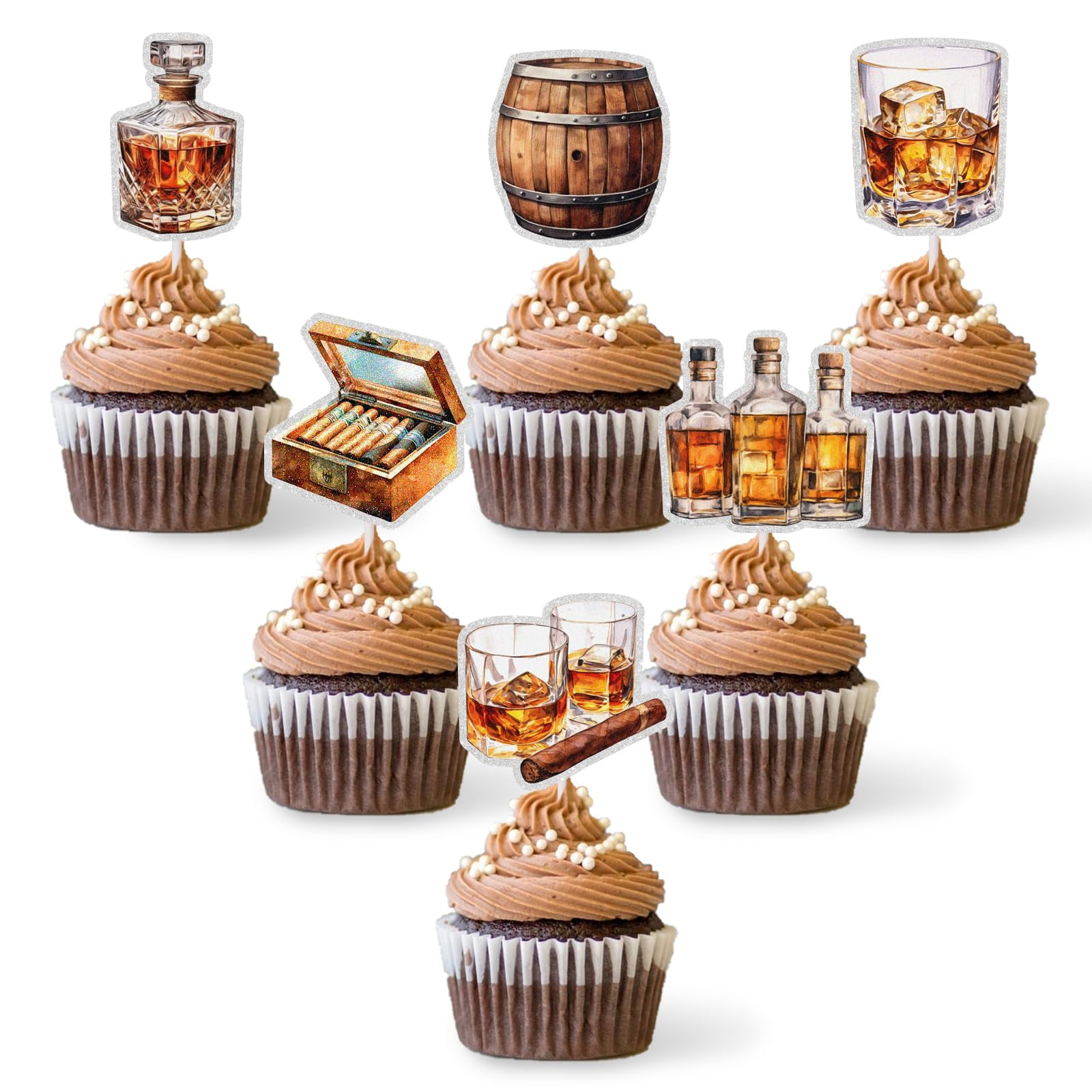 18Pcs Whiskey Cupcake Toppers Glitter Aged KKS1 To Perfection Party ...