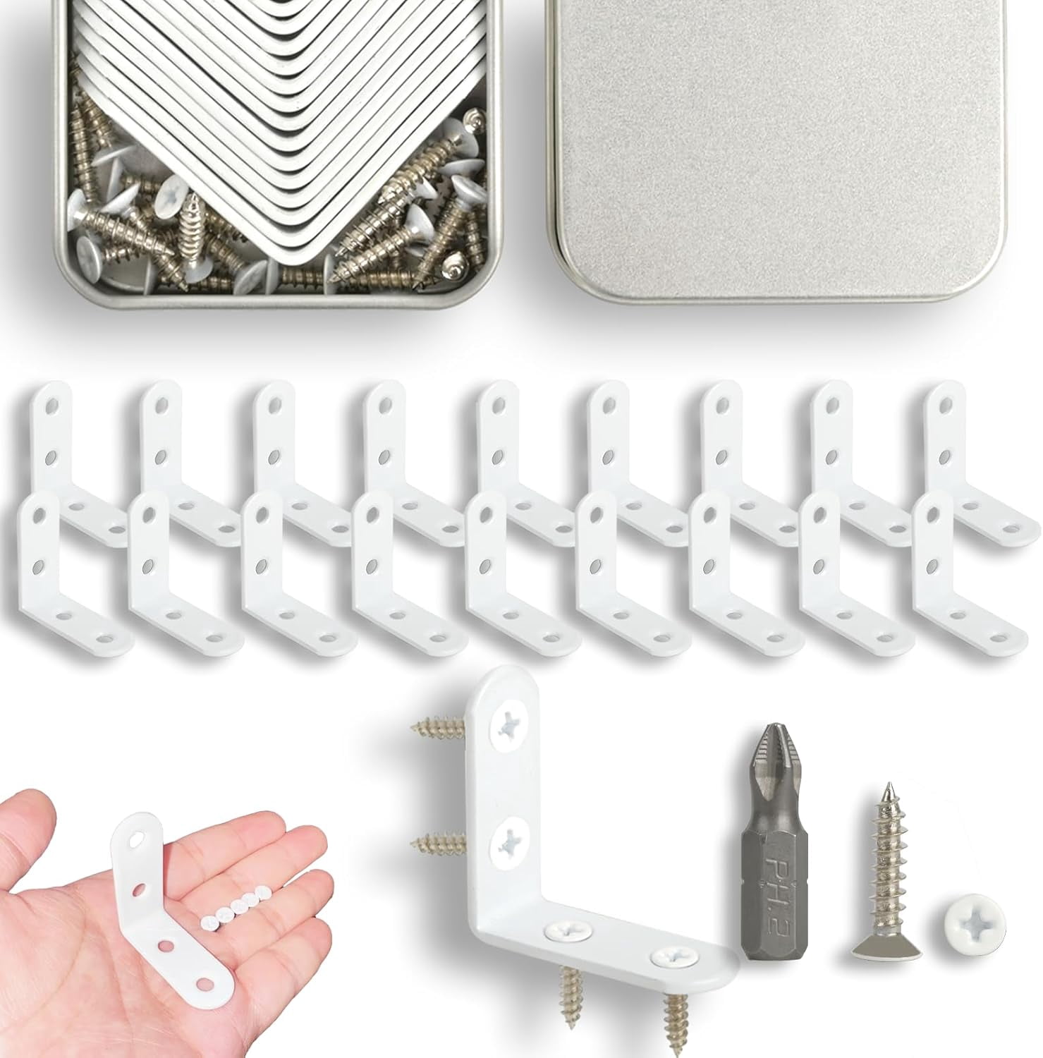 18Pcs White L Bracket & 72 Pcs Screws, 1.57x1.57 Inch Corner Brace ...