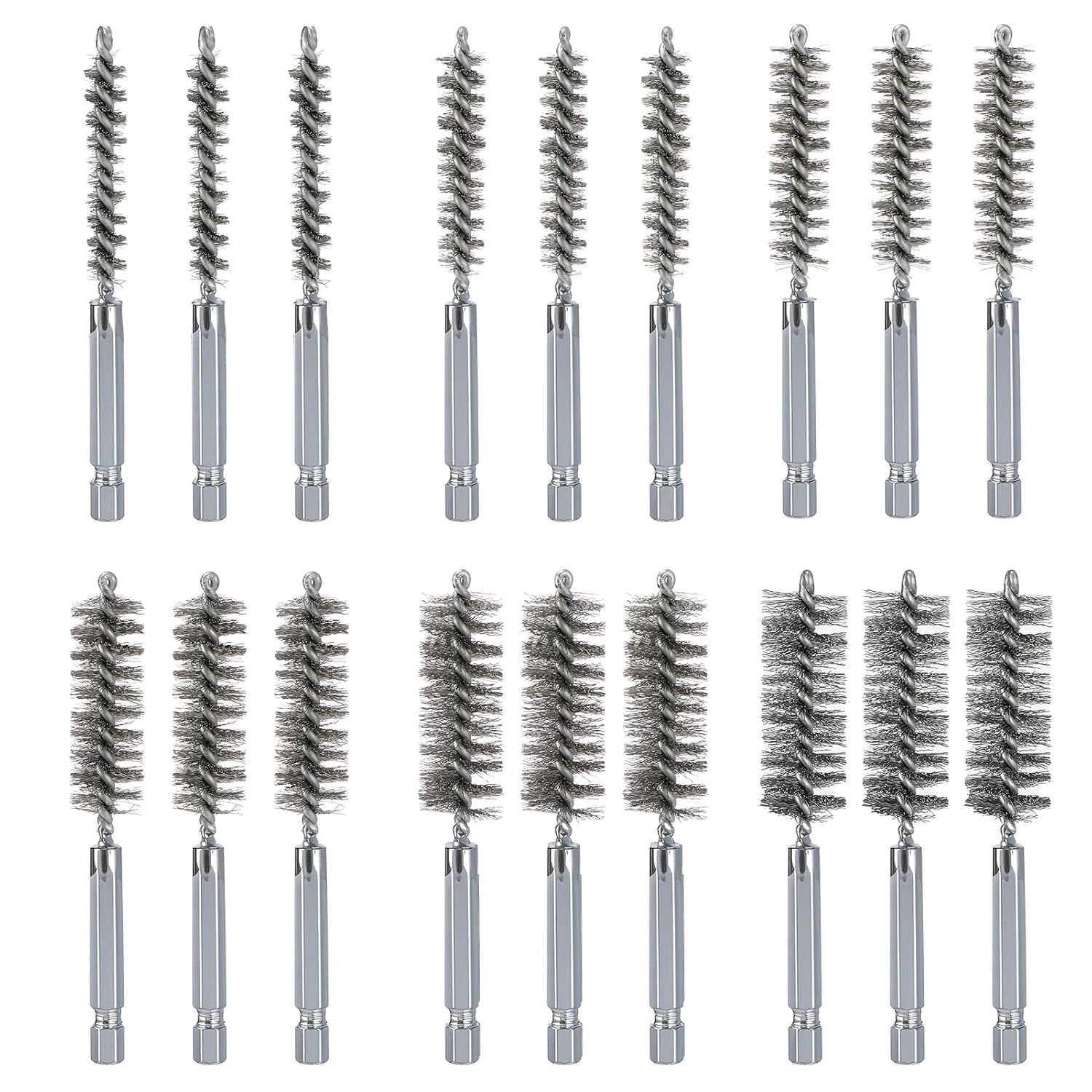 18pcs Wire Bore Brush Set with 1/4" Hex Shank for Power Drill - 6 Size ...
