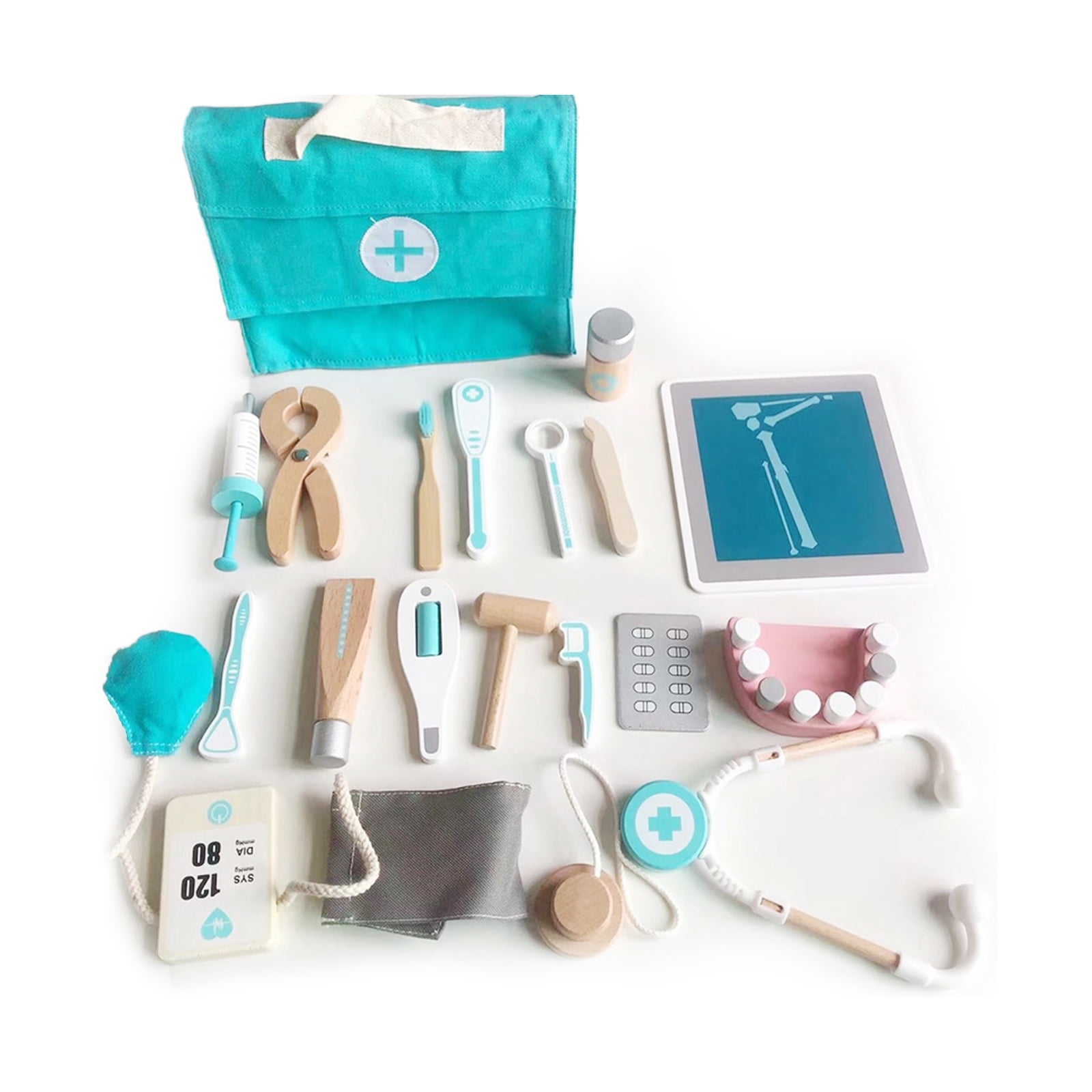 18Pcs Wooden Medical Kits Simulation for Case for Children’s Role for ...