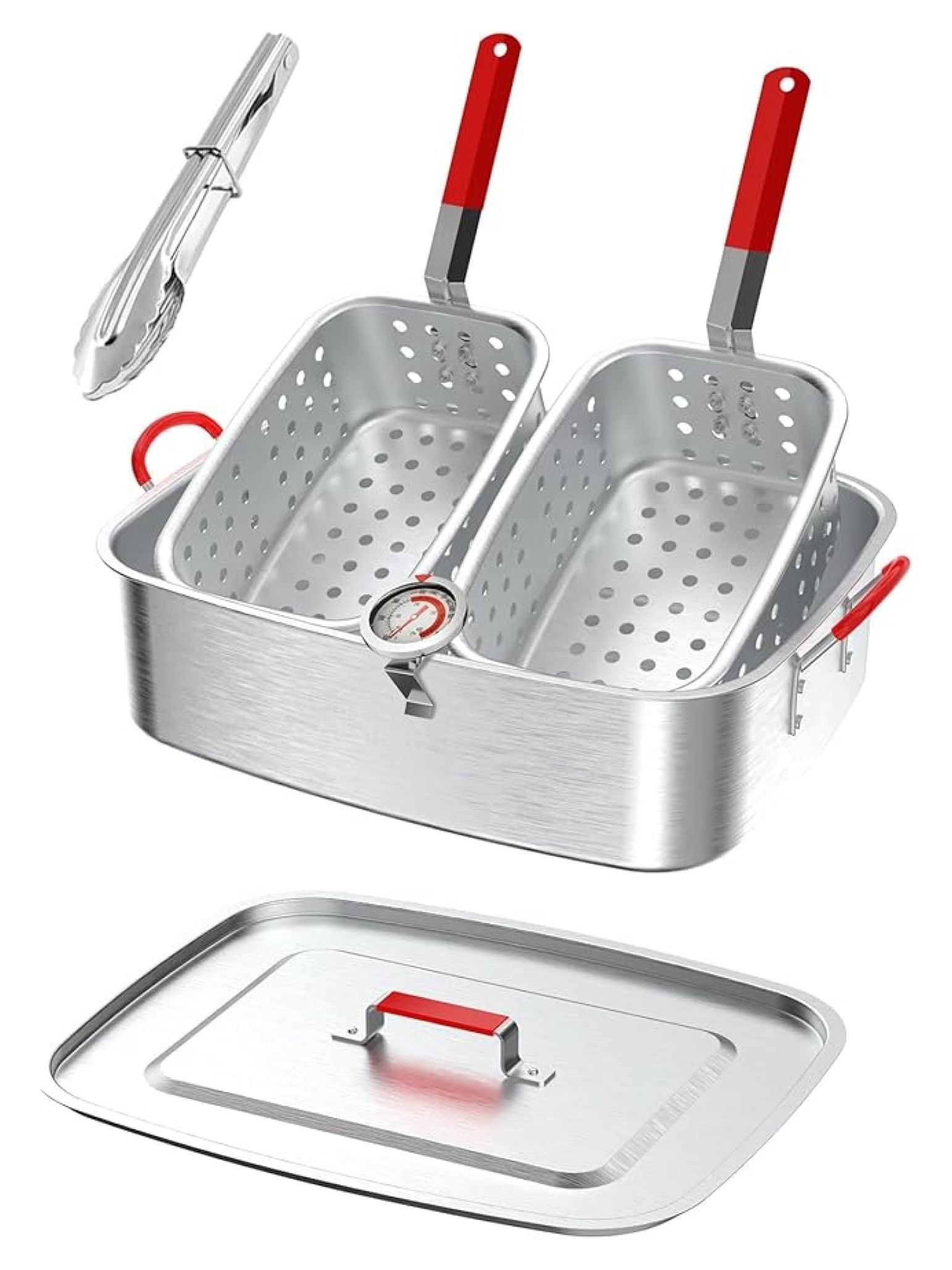 18QT Aluminum Deep Fryer Pot Kit | Fish Fryer with Baskets, Lid ...