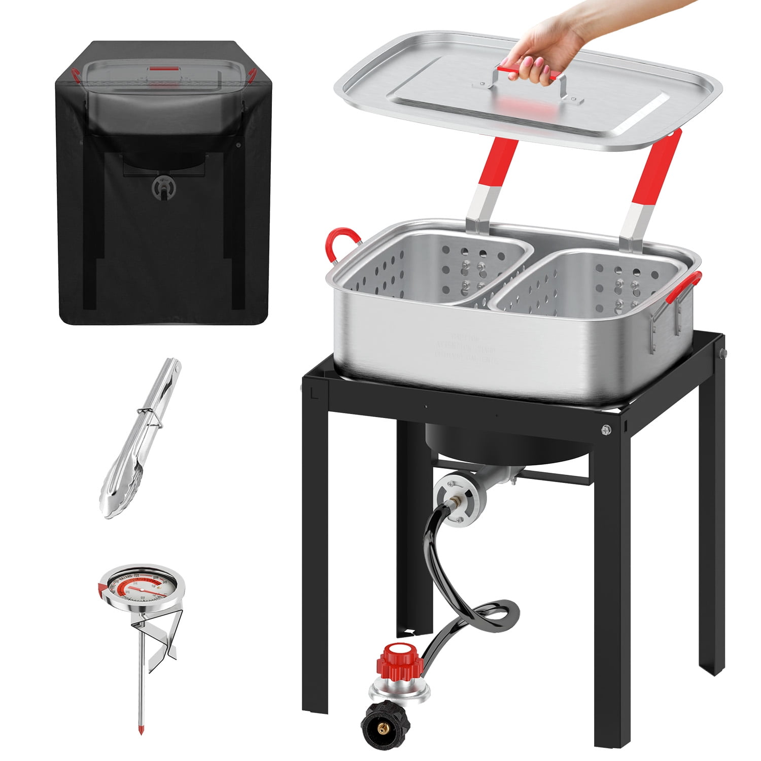 18QT Outdoor Propane Deep Fryer,Fish Fryer Pot with 50,000 BTU Propane ...