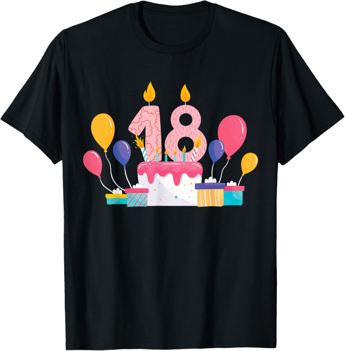 18Th Birthday Cute Balloons And Cake For 18 Old Women Unisex T-Shirt S ...