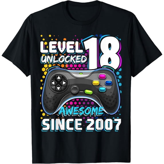 18Th Birthday Level 18 Gamer 18 Year Video Game Party Unisex T-Shirt S ...
