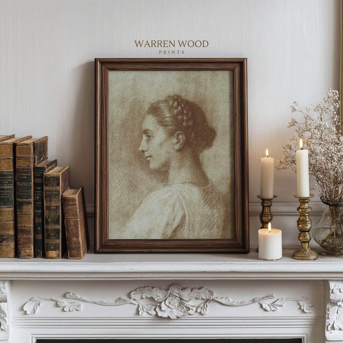 18Th Century Italian Woman Sketch Print, Vintage Portrait Drawing ...