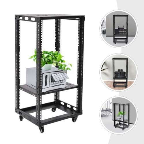 18U 18.5" 4 Post Adjustable Server Rack with Wheels, Iron Frame ...