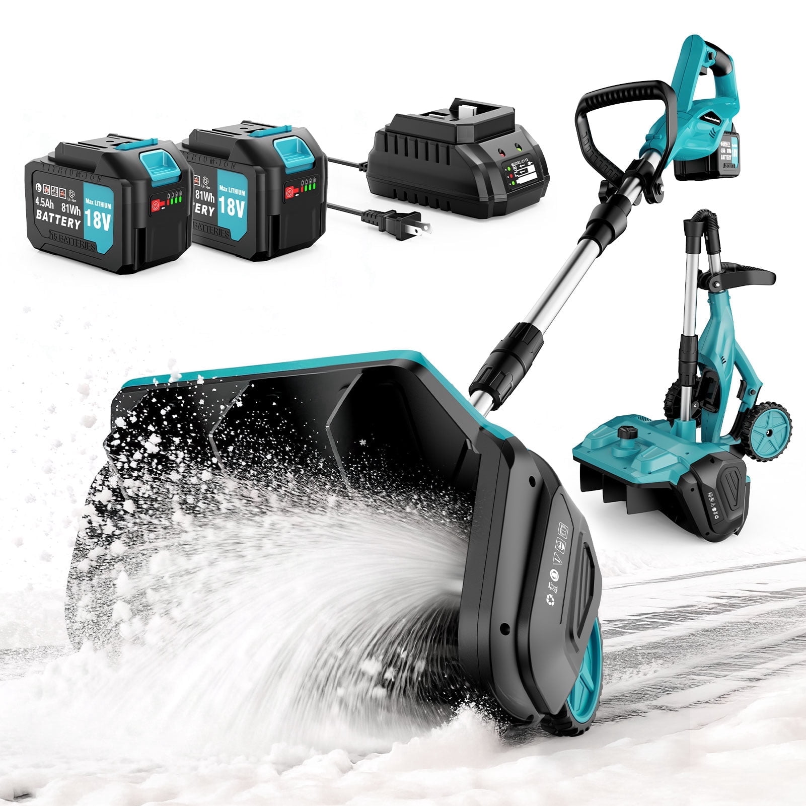 Tanbaby 17-inch Cordless Snow Blower with Wheels, Electric Snow Shovels ...