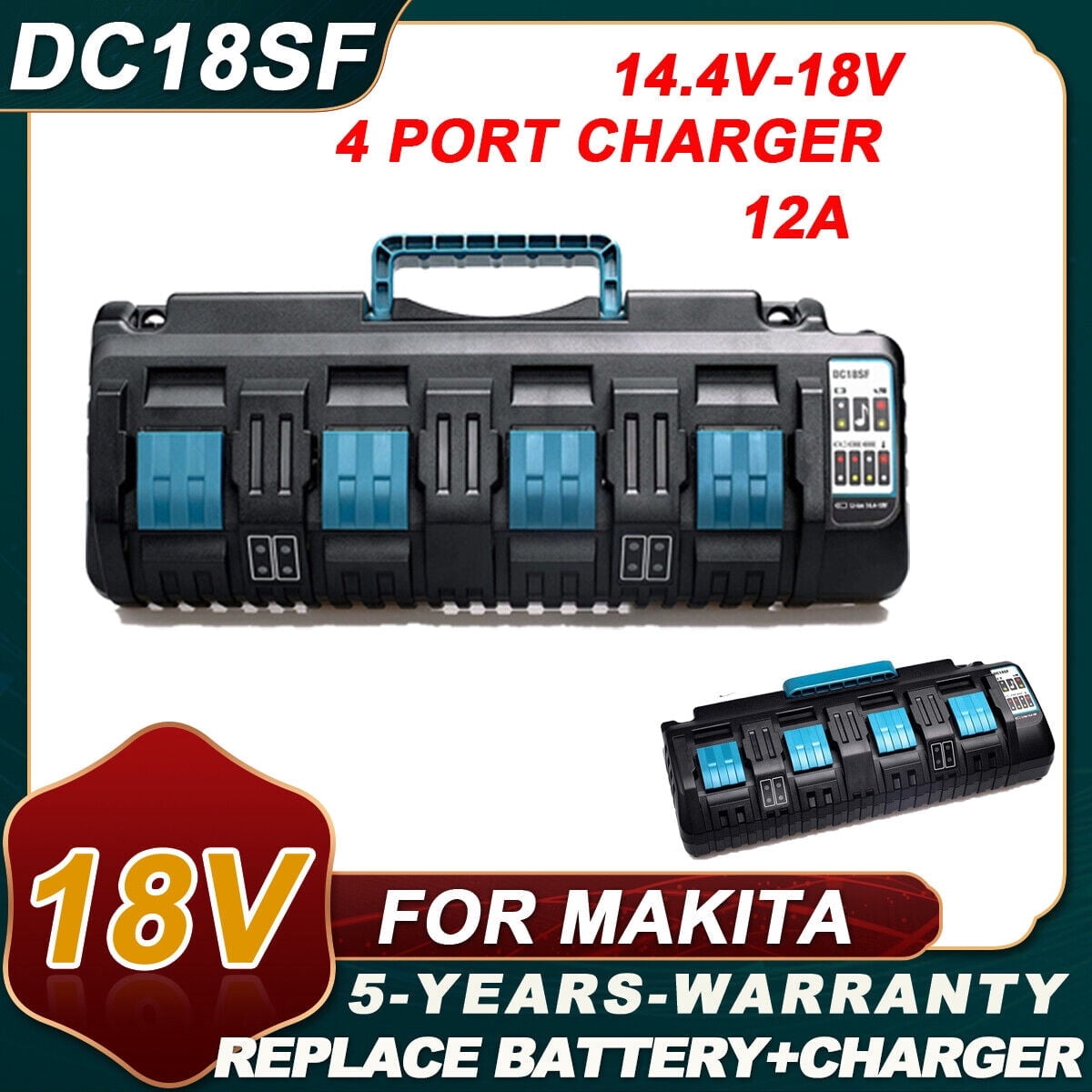 18V 4-Port Charger DC18SF Replacement for Makita 14.4V-18V Lithium ...