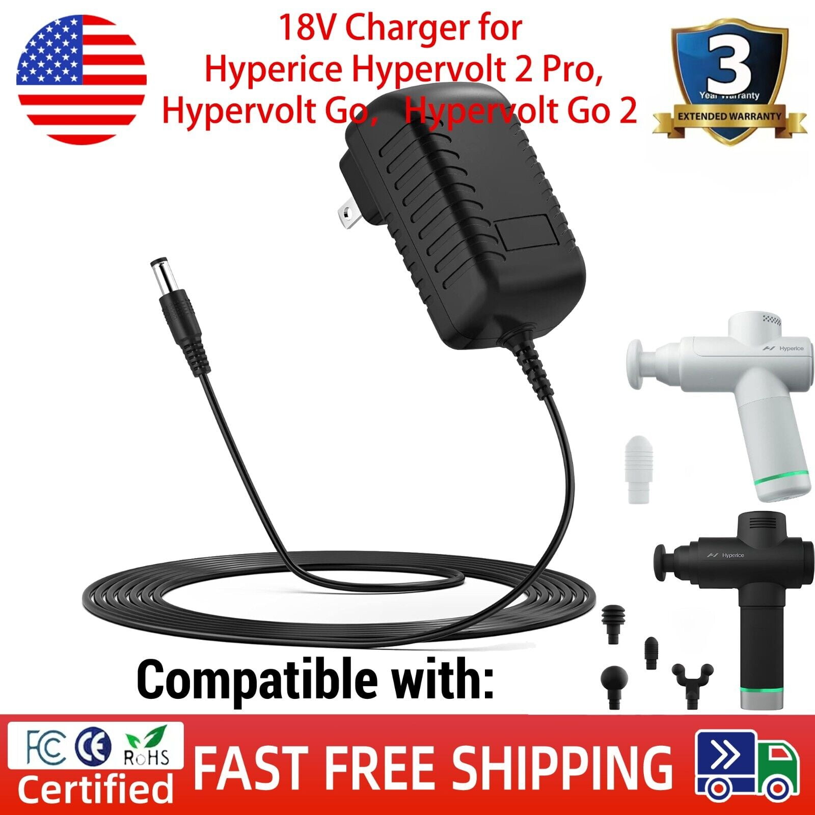 18V Charger for Hyperice Hypervolt 2 Pro,Hypervolt Go，Hypervolt Go 2 ...