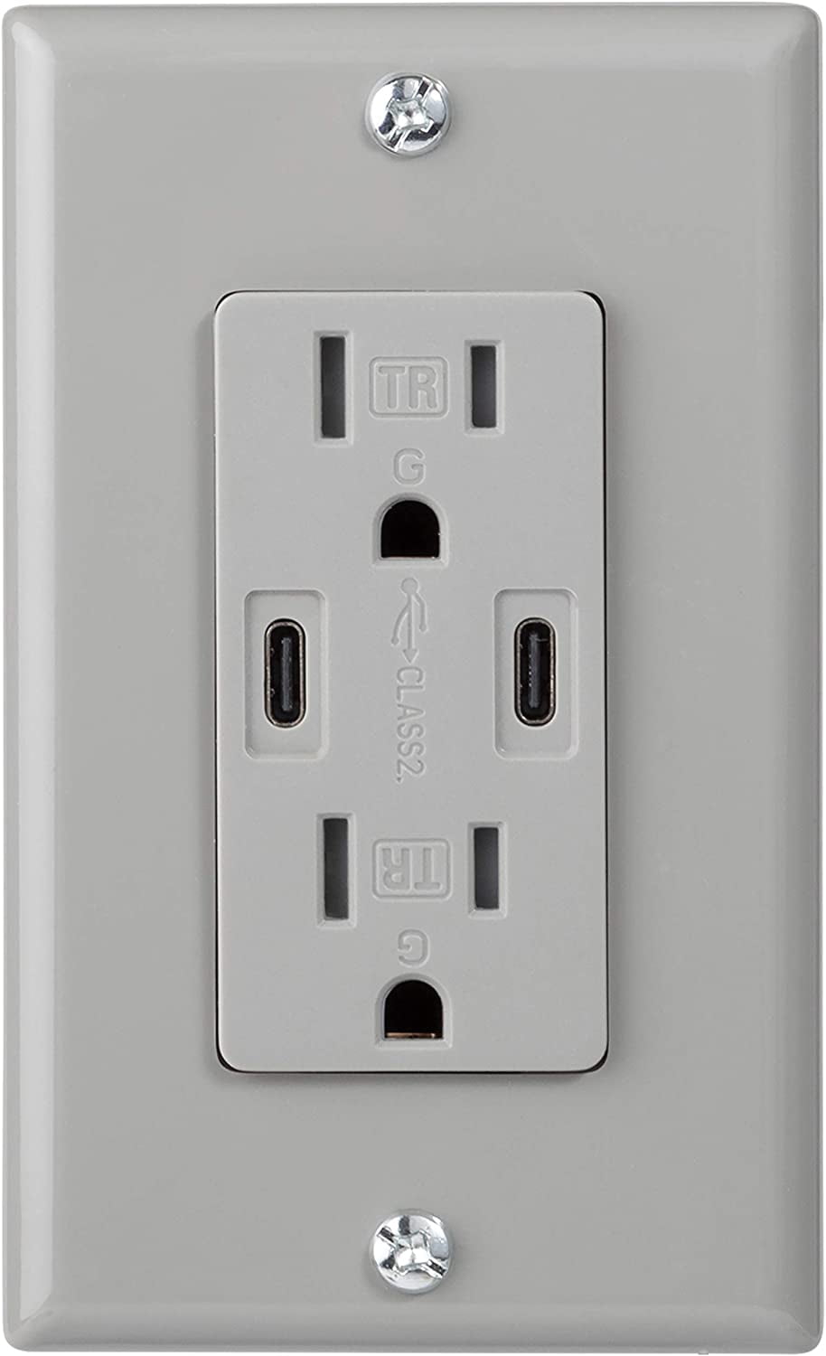 18W Dual USB Type C With Power Delivery Wall Outlet With Dual Tamper ...