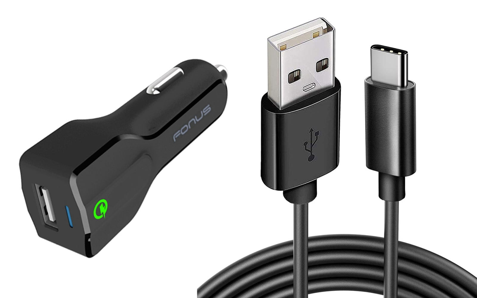 18W Fast Car Charger for HMD Vibe/Skyline - USB Port 6ft Cable Type-C ...