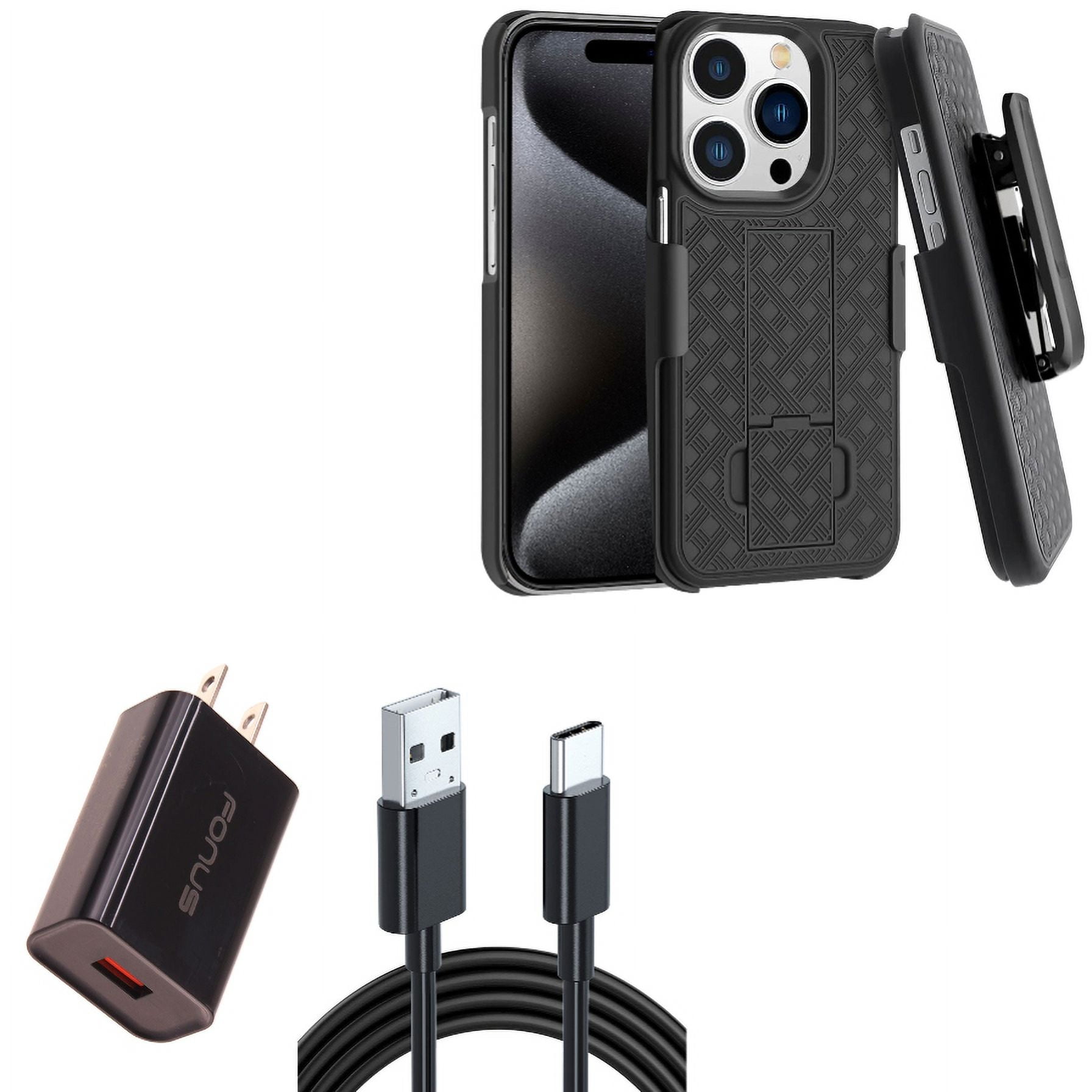 18W Fast Home Charger & Case Belt Clip for iPhone 15 Pro Max - 6ft Long ...