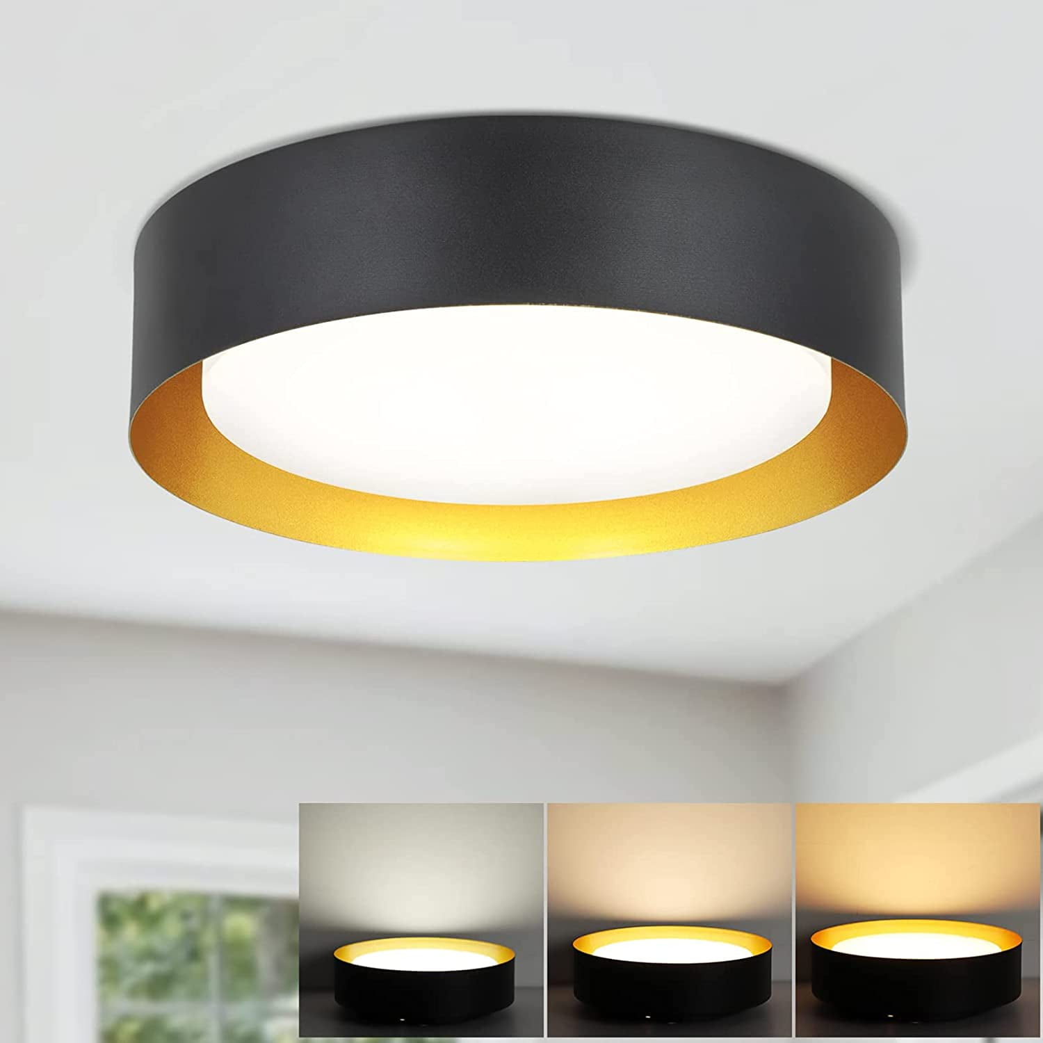 18W Flush Mount LED Ceiling Light, 13 inch Dimmable 3 Color in One ...