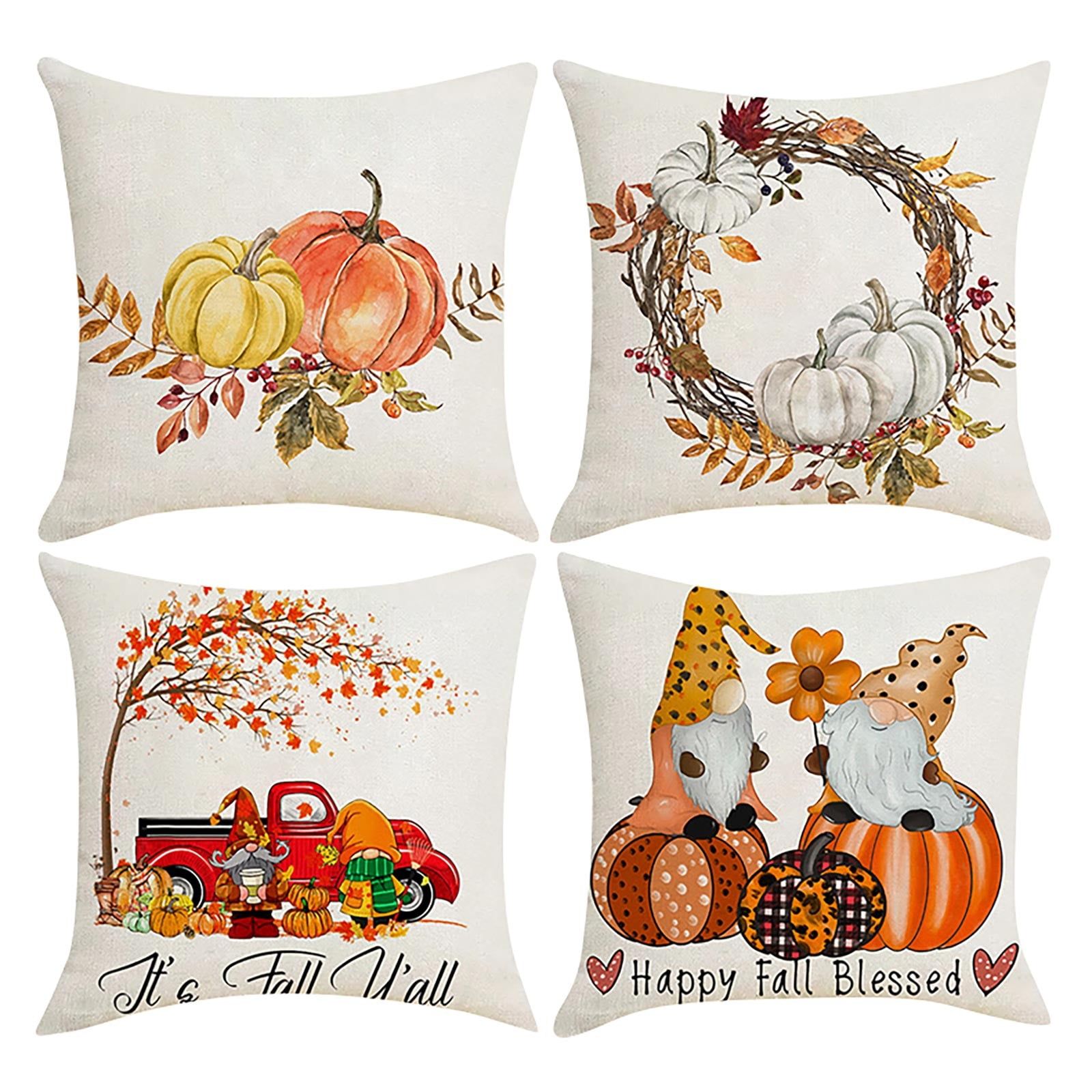 18X18 Inch Fall Pillow Covers 4 Pack, Thanksgiving Autumn Themed ...