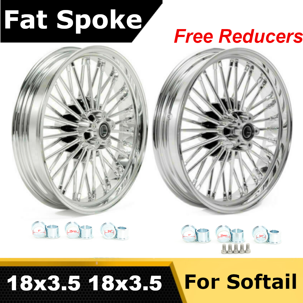 18X3.5 Fat Spoke Front Rear Wheels Rims Set for Harley Softail Heritage ...