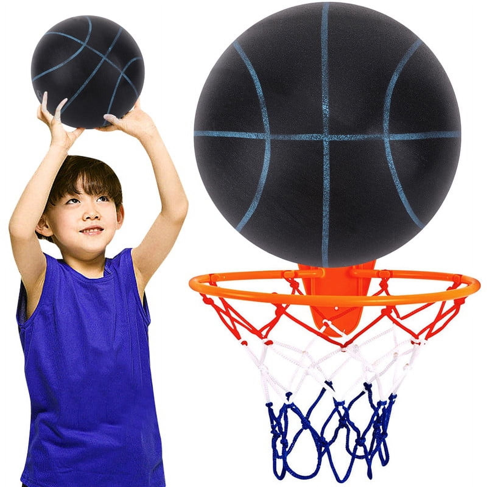 18cm Bouncing Mute Basketball with Rim, Size 3 Silent Basketball Indoor ...