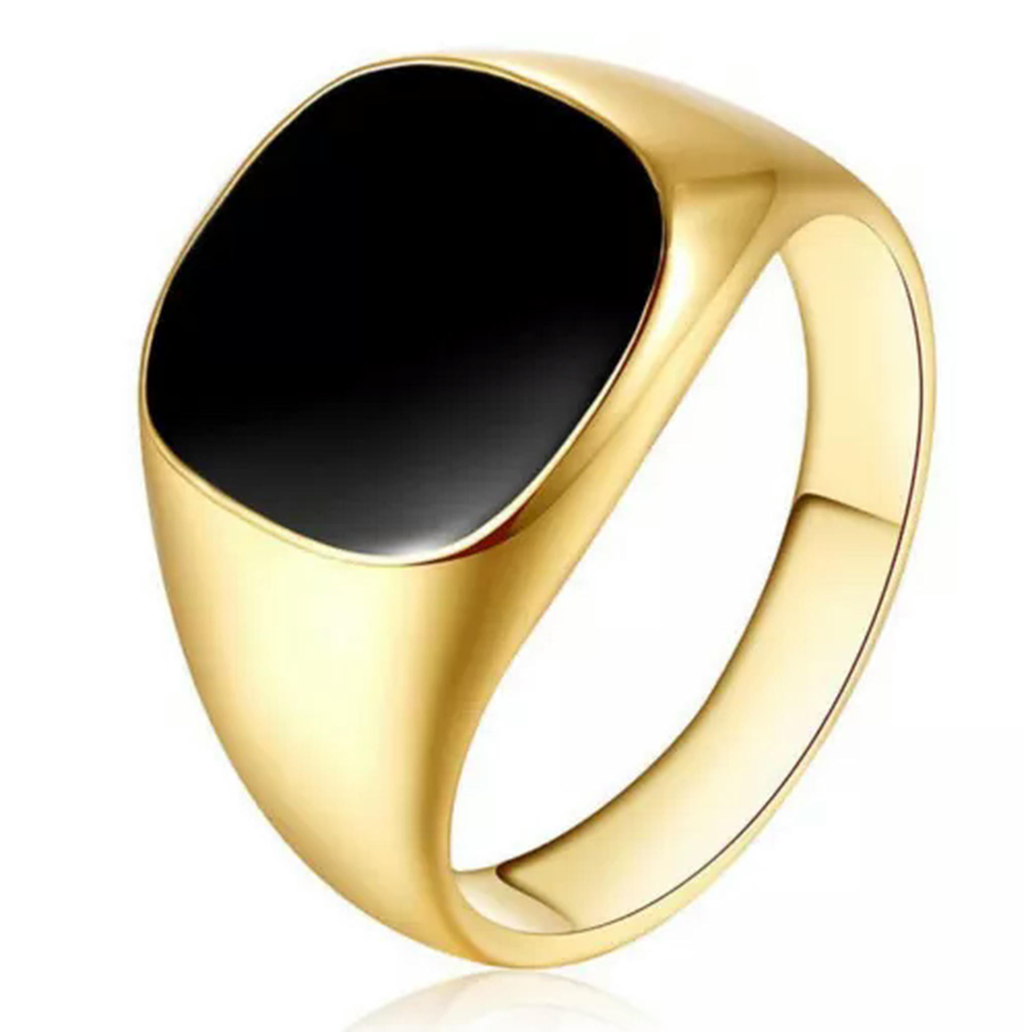 18ct Gold Filled Black Onyx Mens Womens Signet Wedding Band Pinky Ring ...