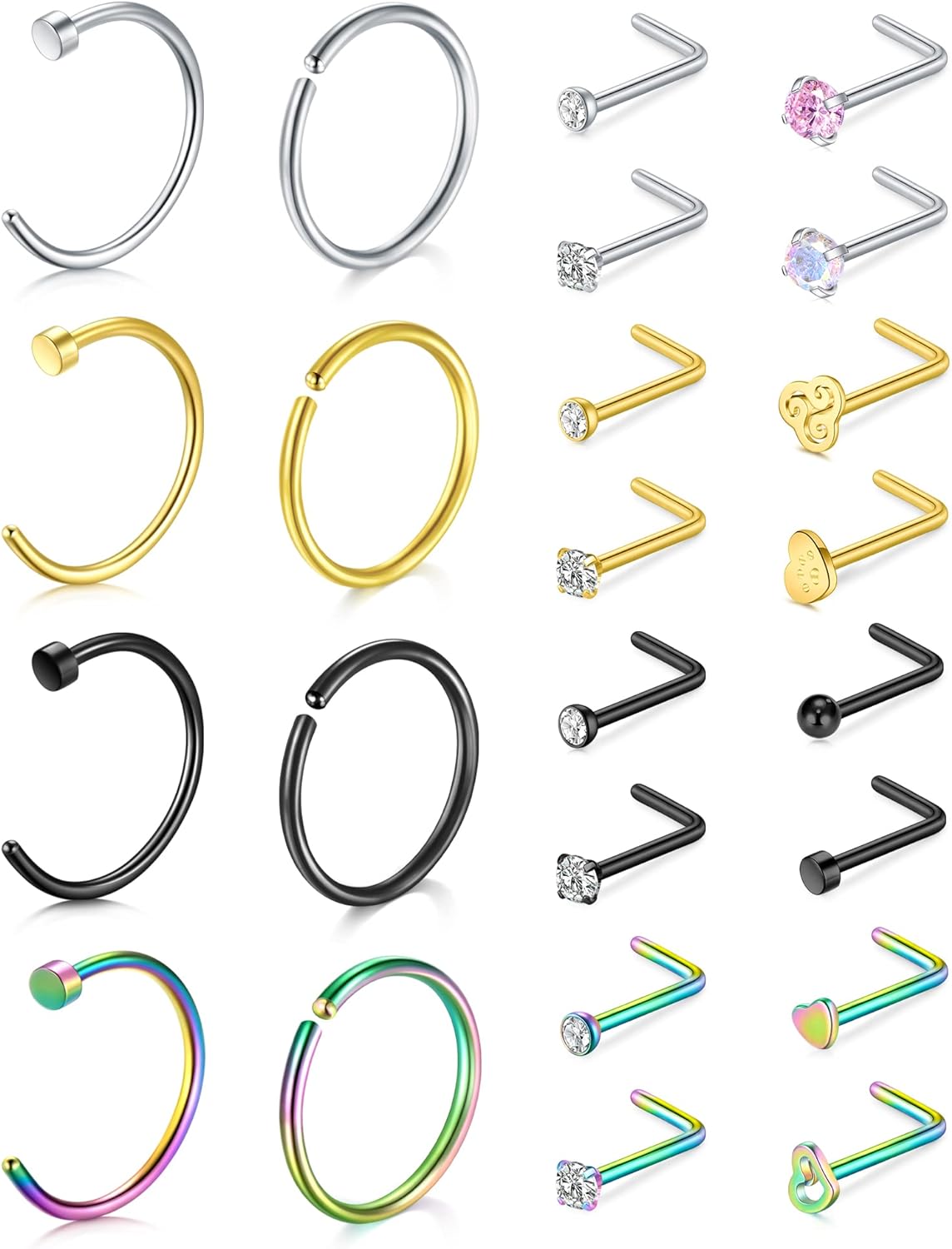 18g 20g 22g Nose Rings Nose Studs Surgical Stainless Steel Screw L ...
